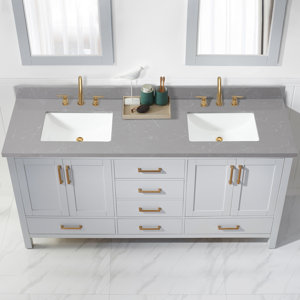 Vinnova Jaen 73'' Stone Double Vanity Top with Sink and 3 Faucet Holes ...