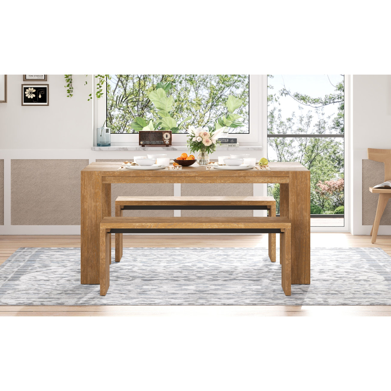 Ophelia & Co. TREXM 3-Piece Farmhouse Style Simple Dining Set, Dining ...