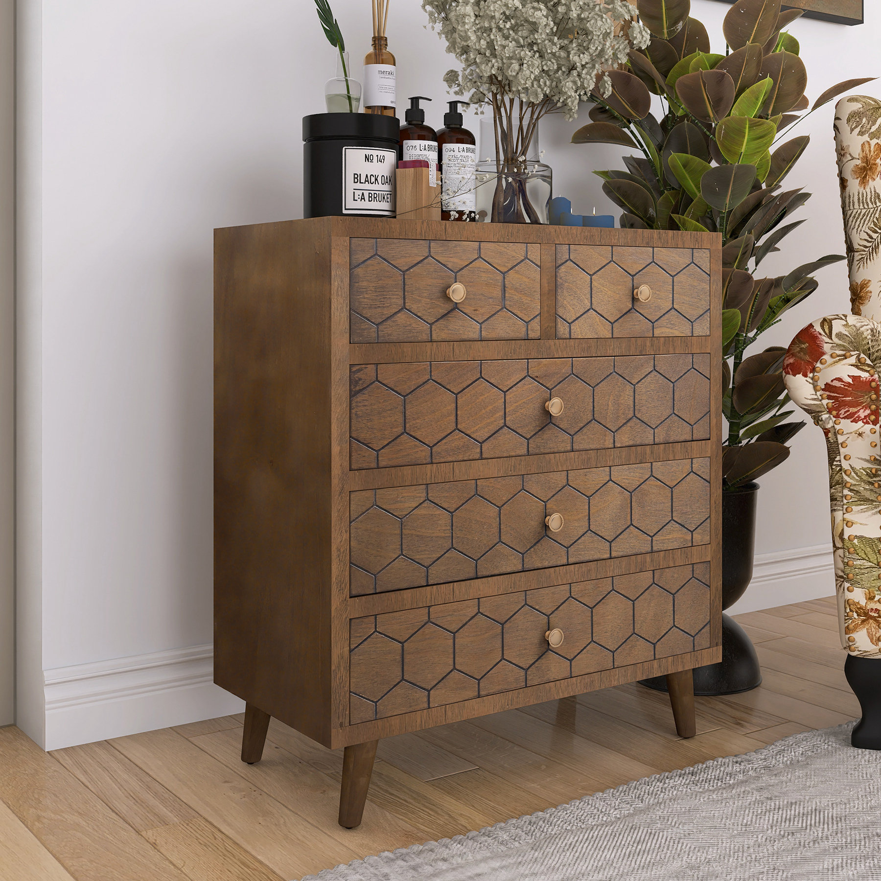 George Oliver Handcrafted Accent Drawer with Abstract Carvings ...