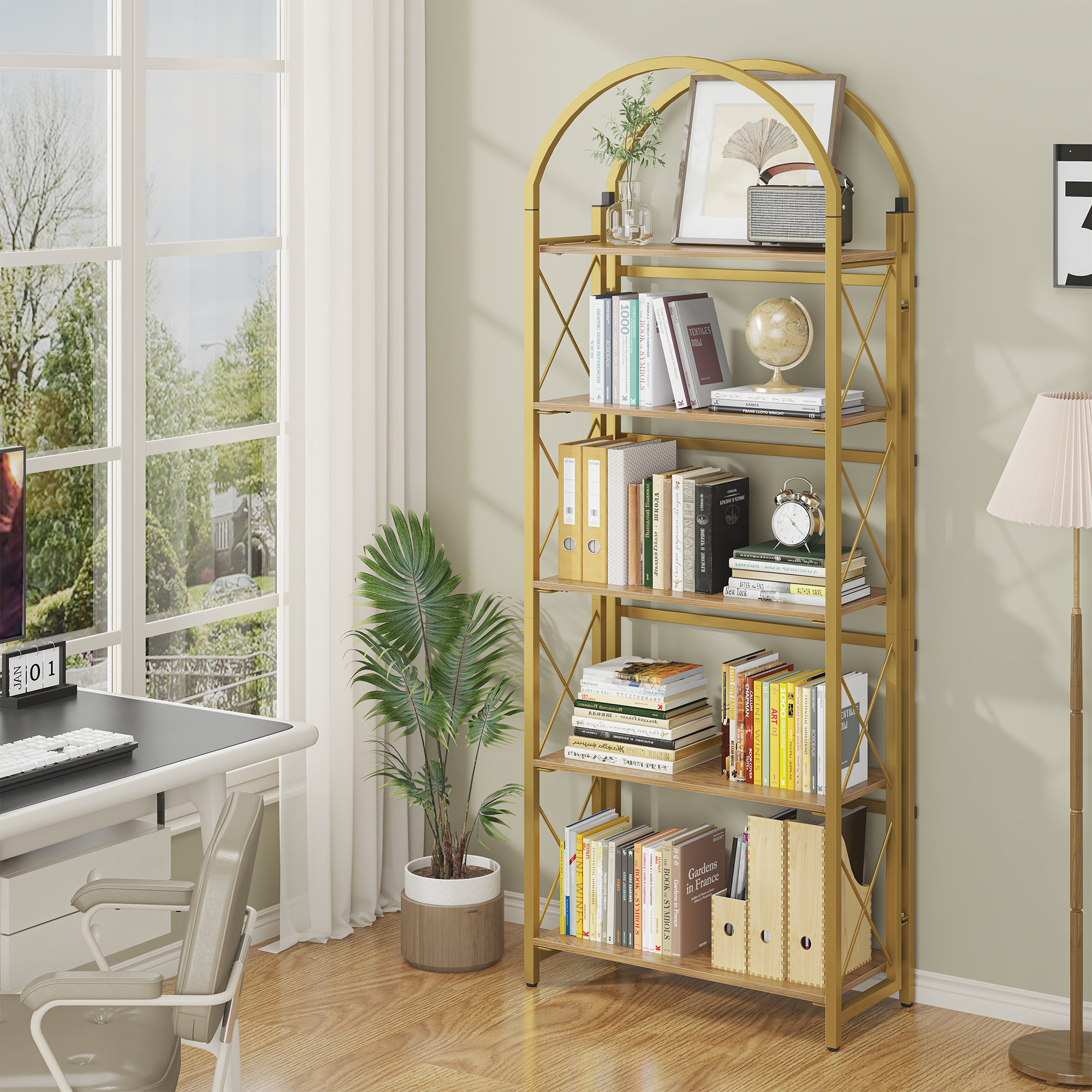 17 Stories 5-tier Arched Folding Bookshelf With Storage Shelves, 71.3 ...