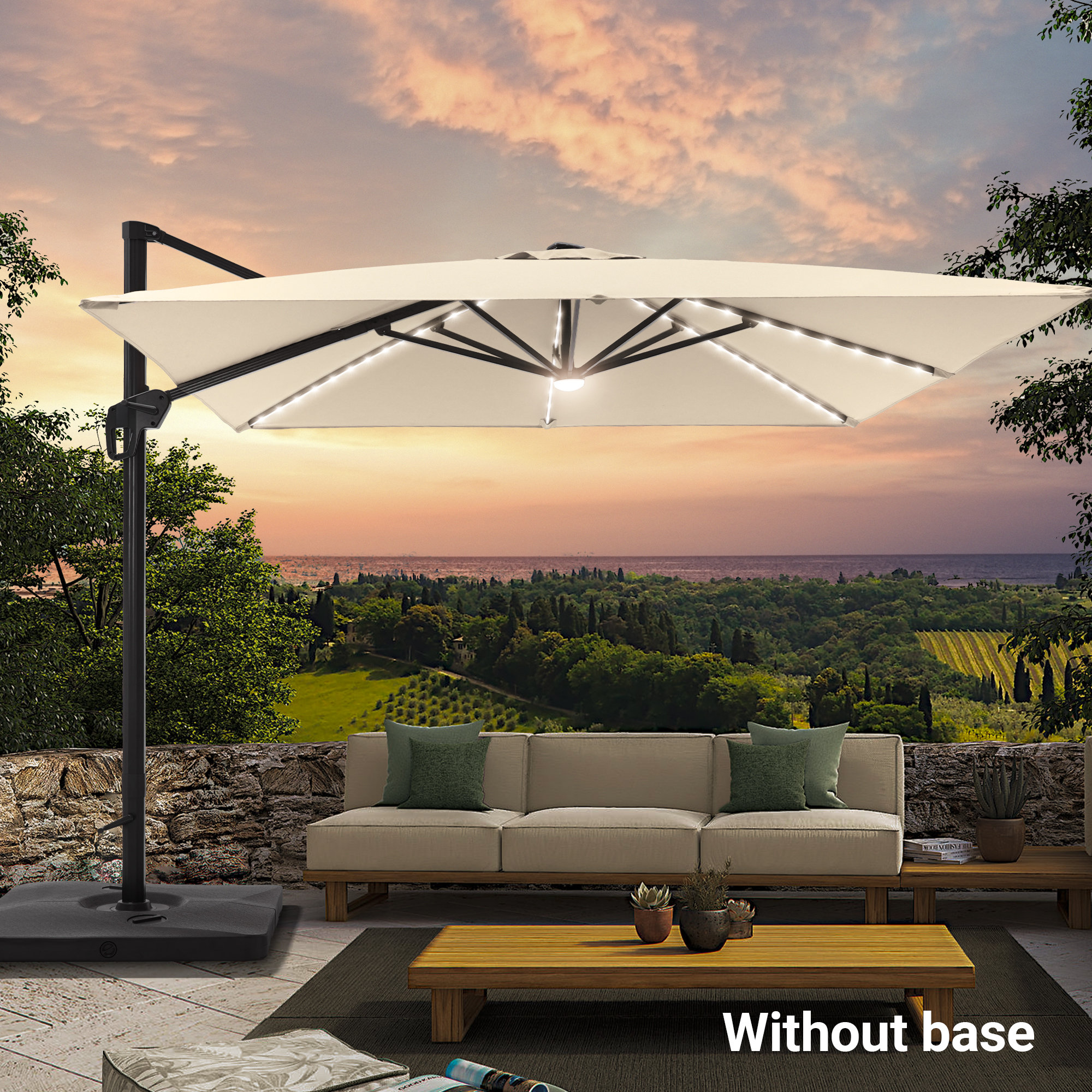 Arlmont & Co. Selyf 10' x 10' Lighted Cantilever Umbrella with Crank ...