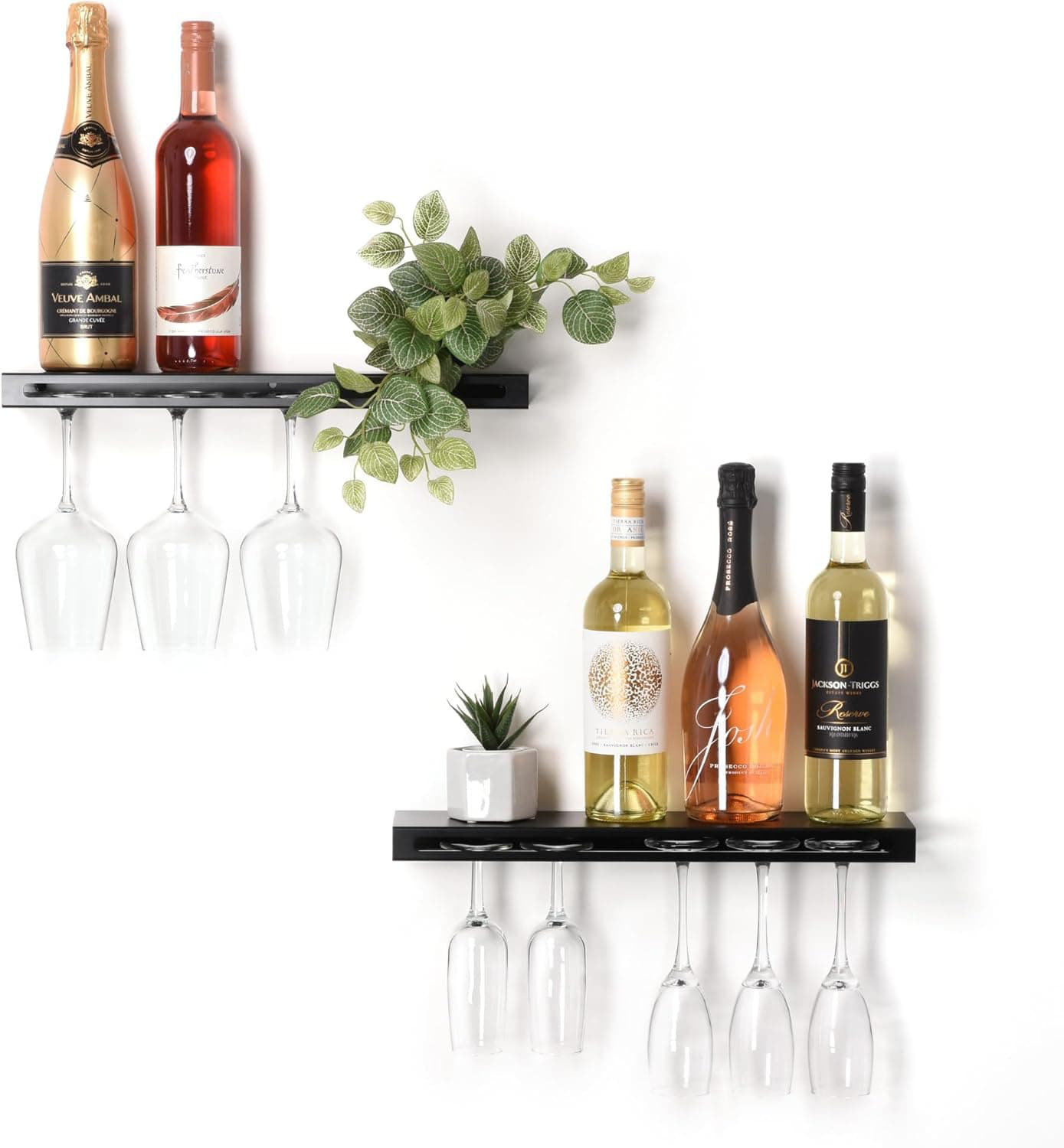 Ivy Bronx Floating Wall Mount Wine Rack 2-Pack, Metal Bar Shelf Holds 5 ...