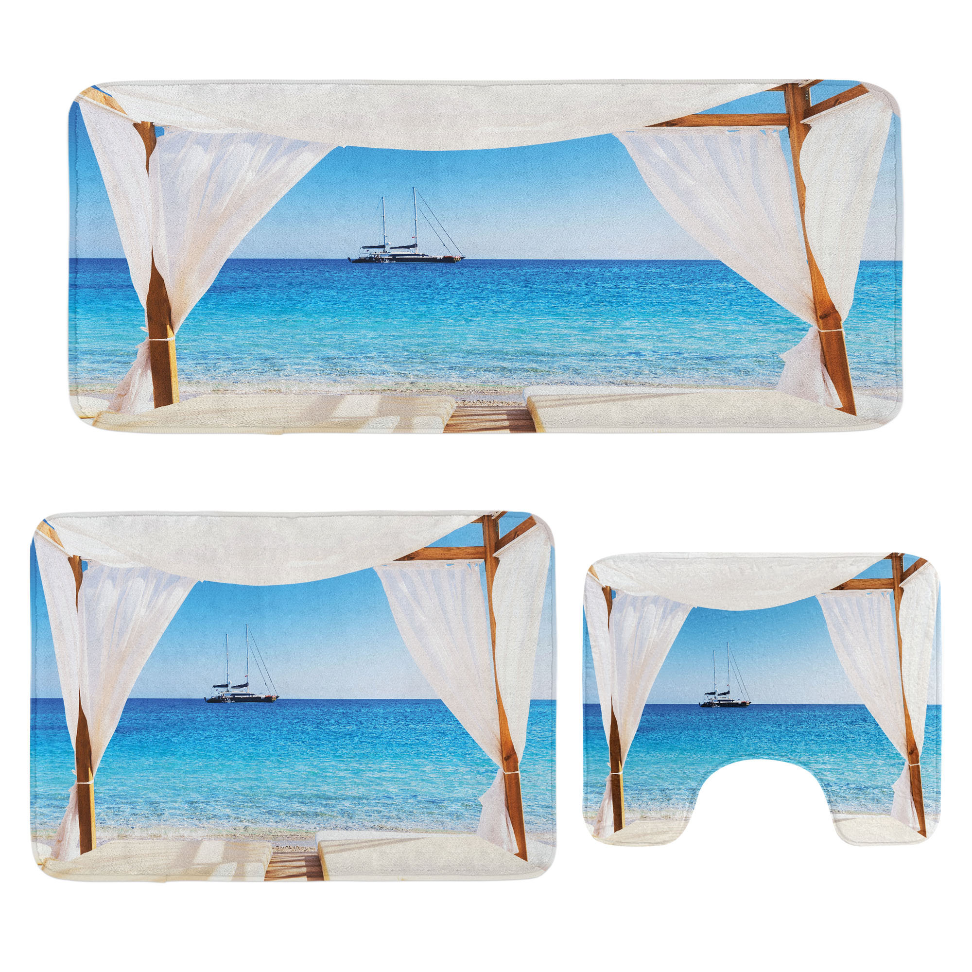 East Urban Home Balinese Bathroom Rug Set 3 Pieces U-Shape & Rectangle ...