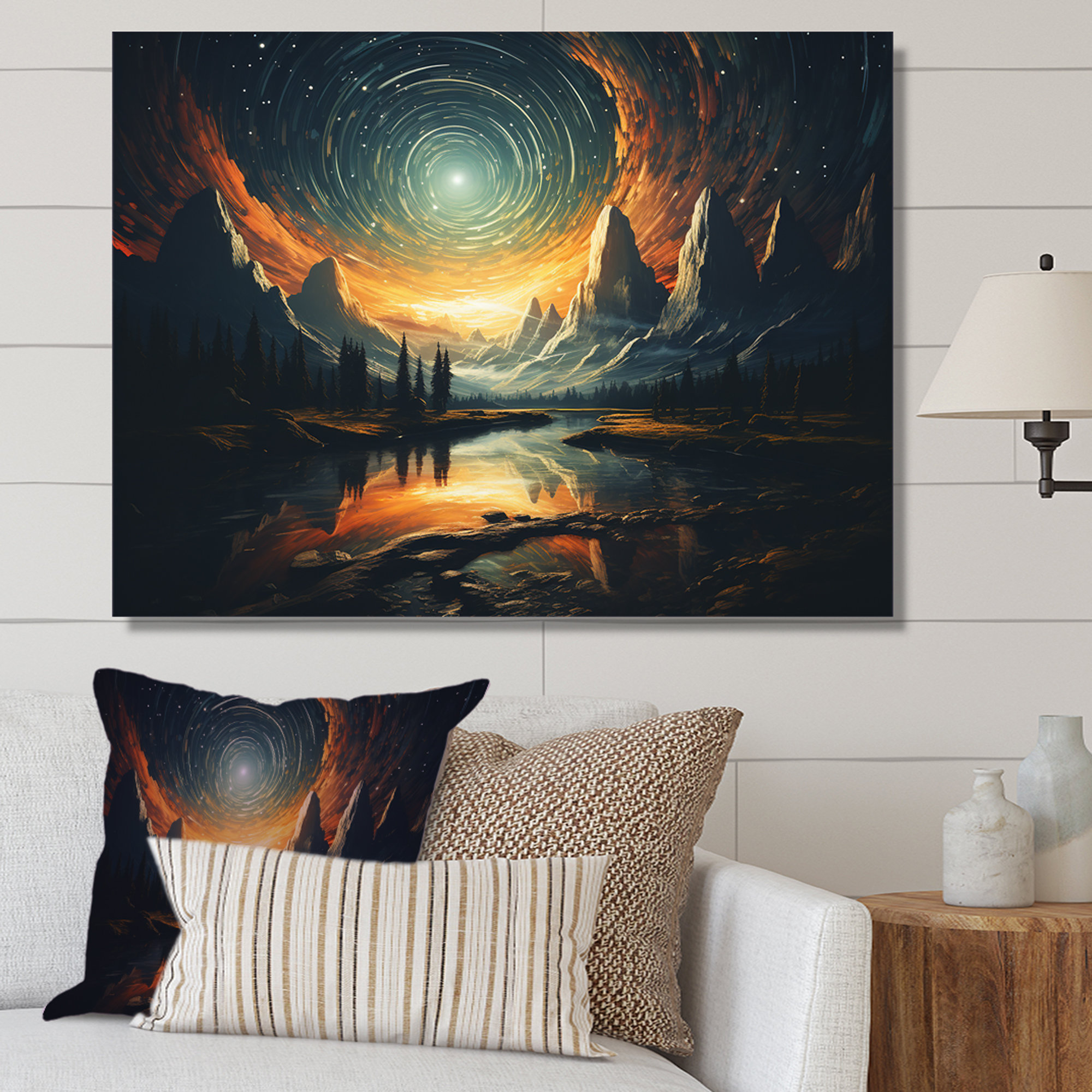 Loon Peak® Yellow Mountain Moon Galatic II - Forest And River Wall Art ...