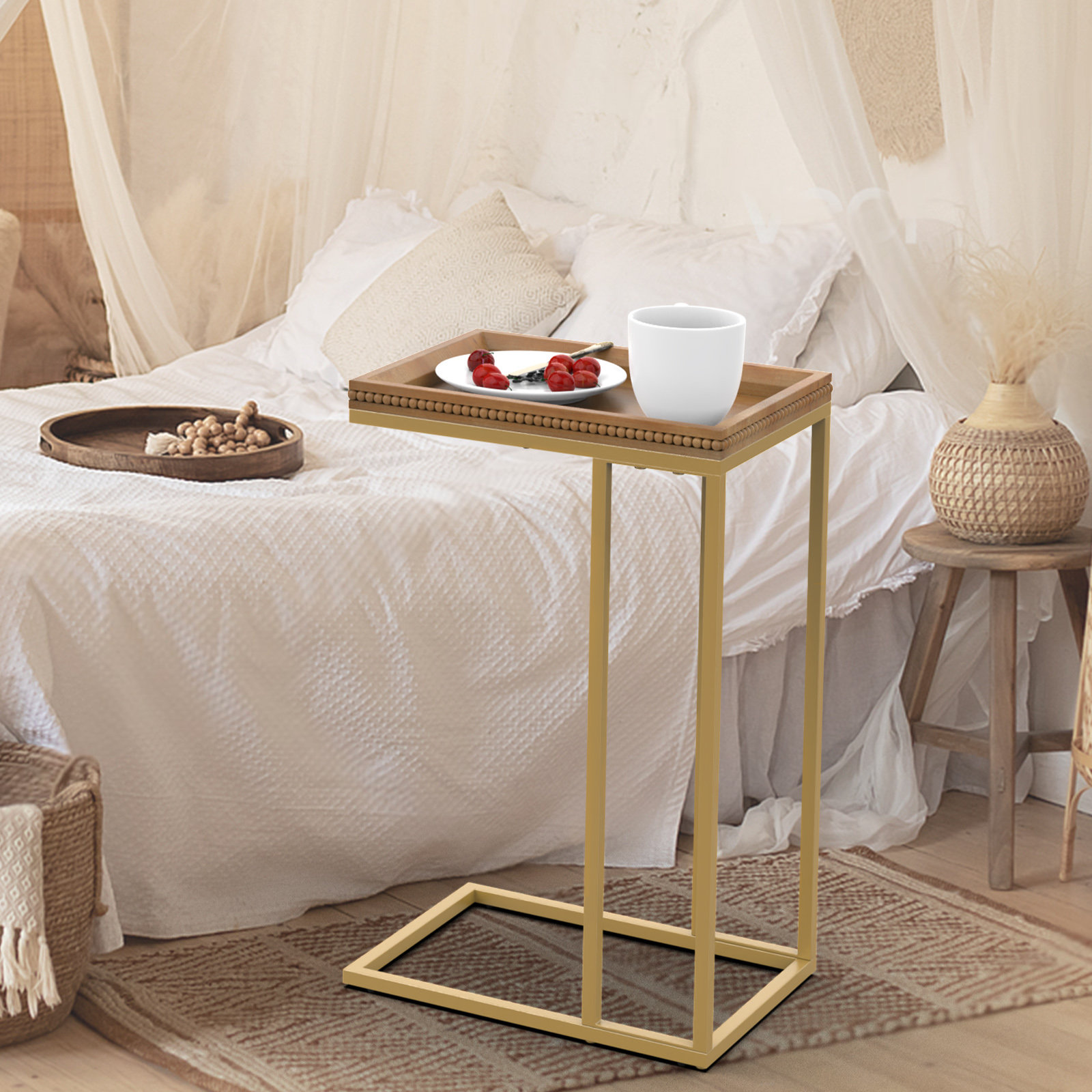 Mercer41 C Shape Wood End Table with Beaded Edge | Wayfair