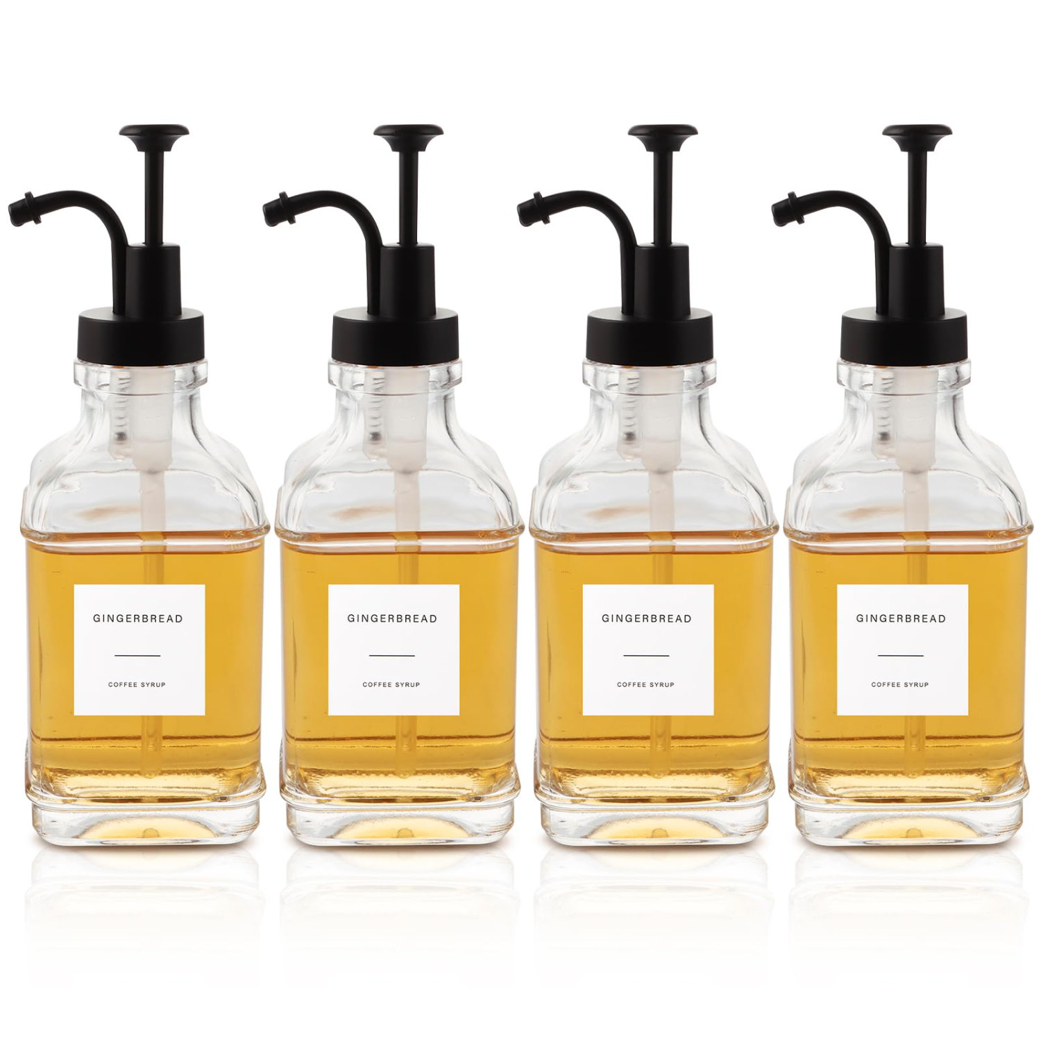 Orblue 4 Pack Coffee Syrup Dispenser For Coffee Bar, 17 Oz Glass Syrup ...