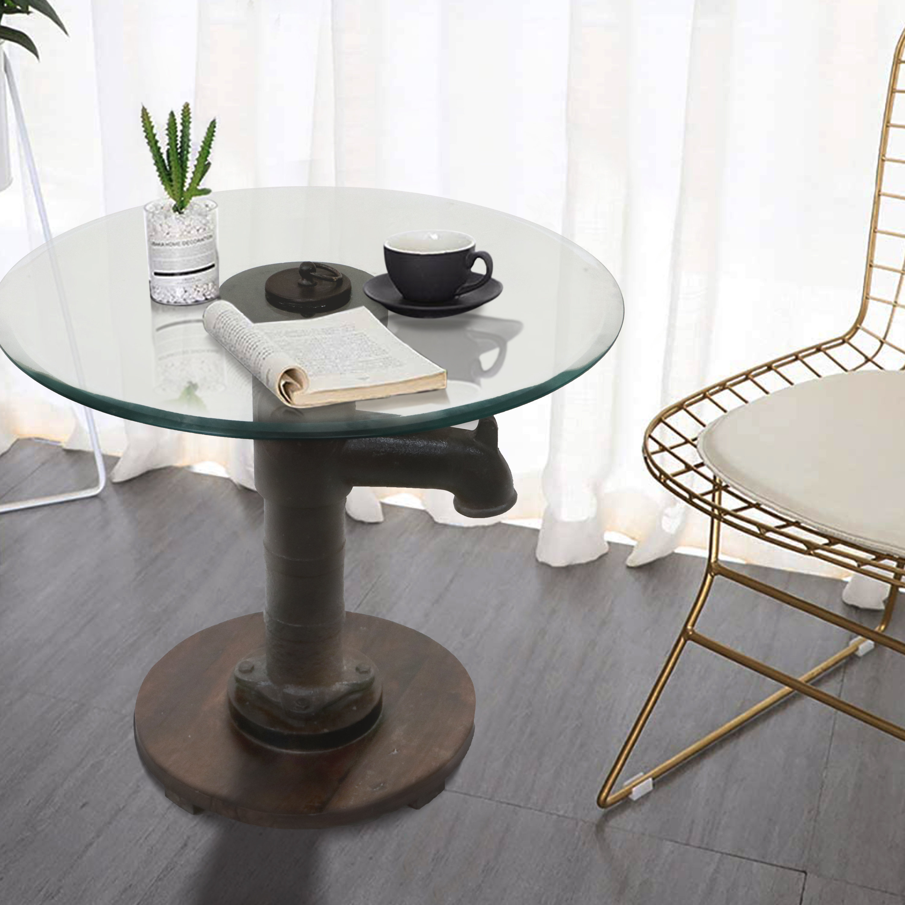 Designe Gallerie Stenson Round Glass Top Pedestal Coffee Table ...