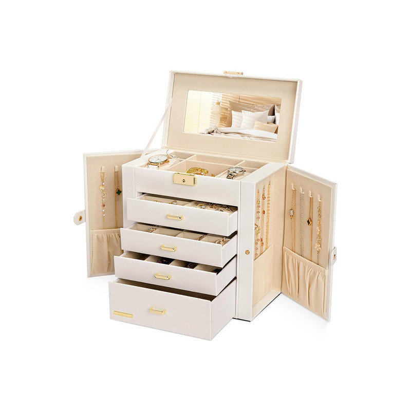 Latitude Run® Huge Jewelry Box Mirrored Watch Organizer Necklace Ring ...