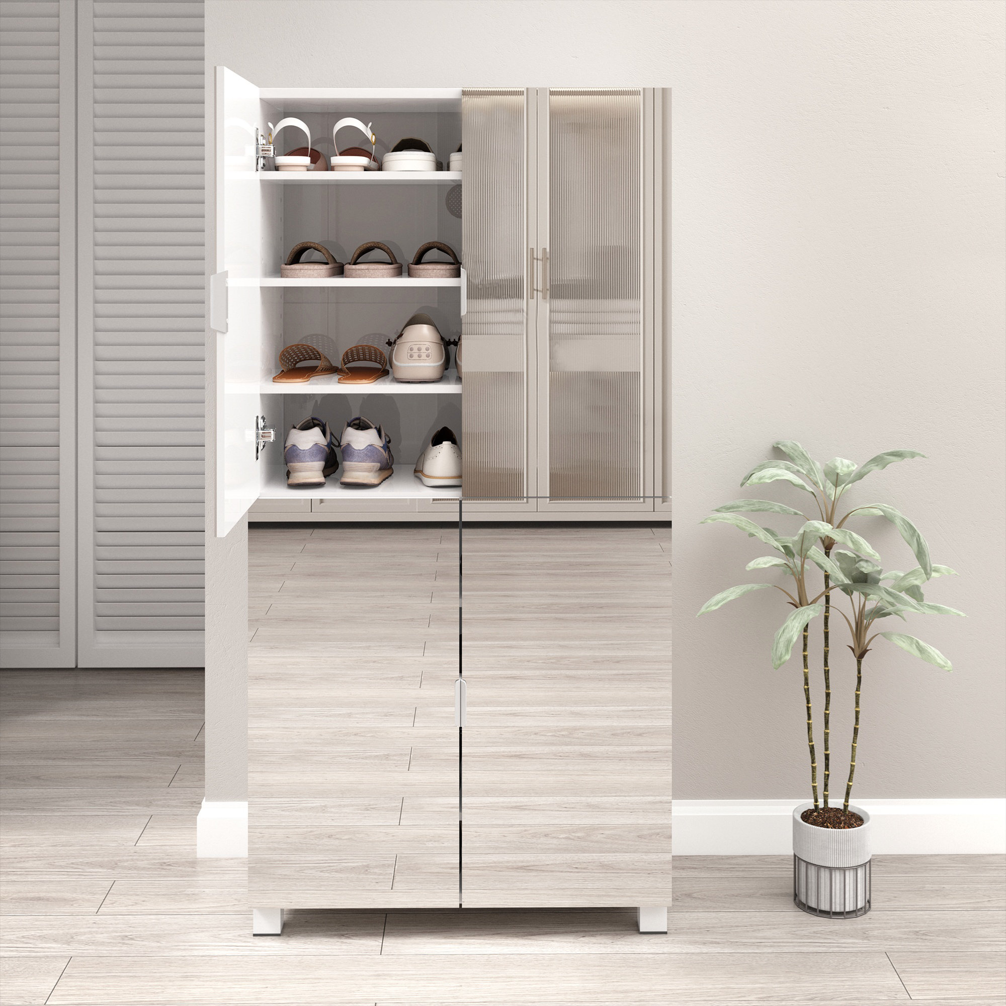 Wade Logan® Shoe Cabinet With 4 Mirror Doors– 50" Tall Entryway Storage ...