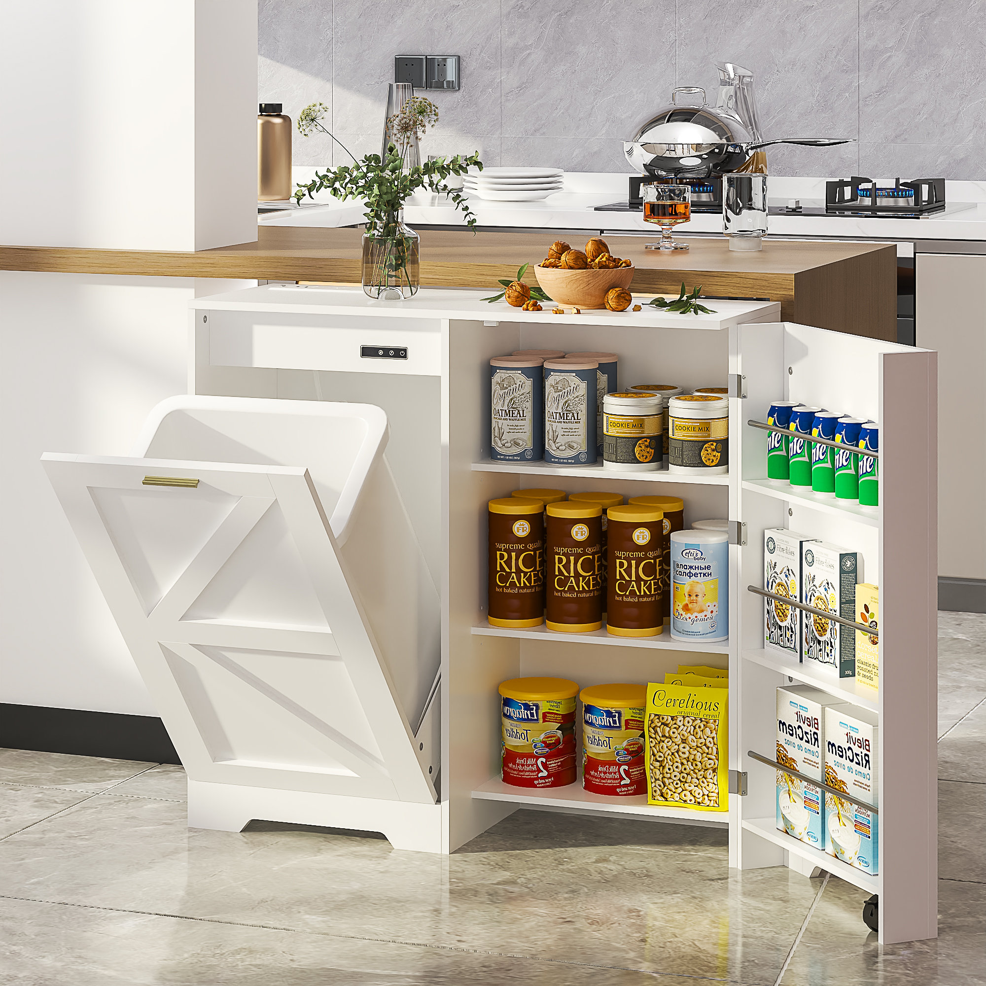 Vecelo Tilt Out Trash Cabinet Kitchen Trash Can Cabinet With ...