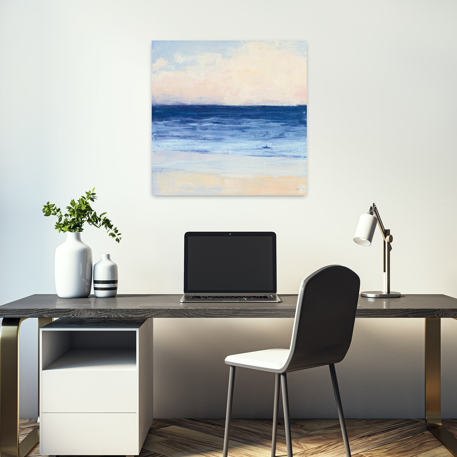 Dovecove Coastal True Blue Ocean I With Abstract Beach Art | Wayfair