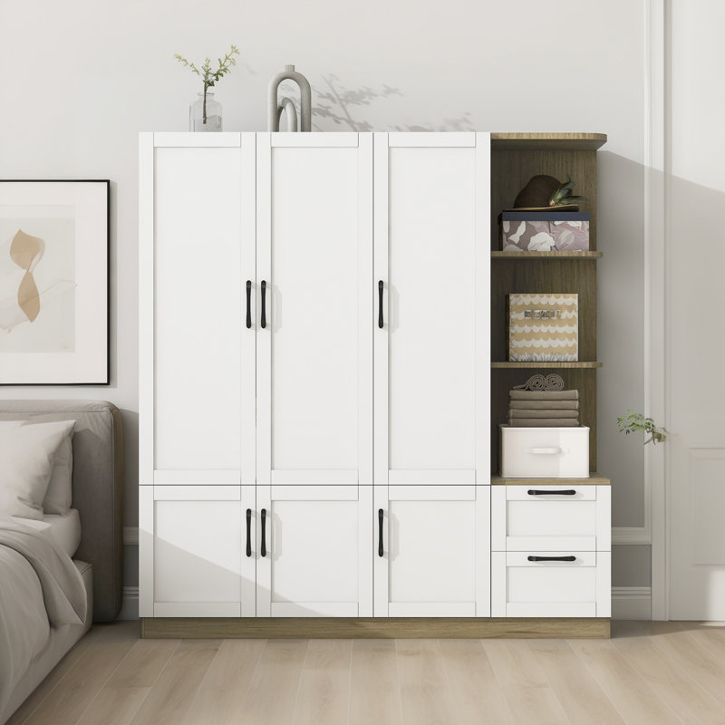 Latitude Run® 3-Door Bedroom Storage Wardrobe With Shelf, 2 Drawers And ...