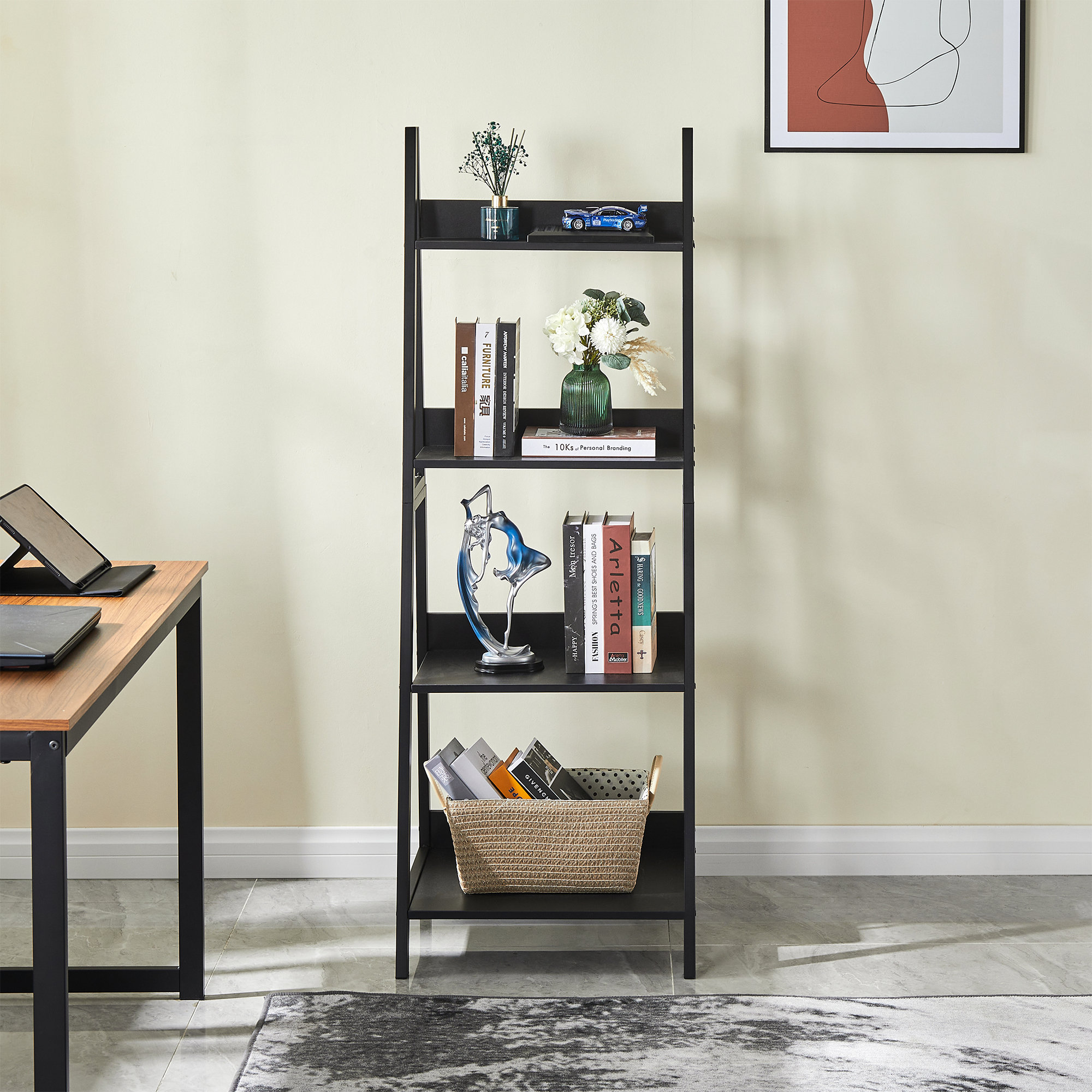 Ebern Designs Ciqala Ladder Bookshelf 4 Layer Bookcase with Backboard ...