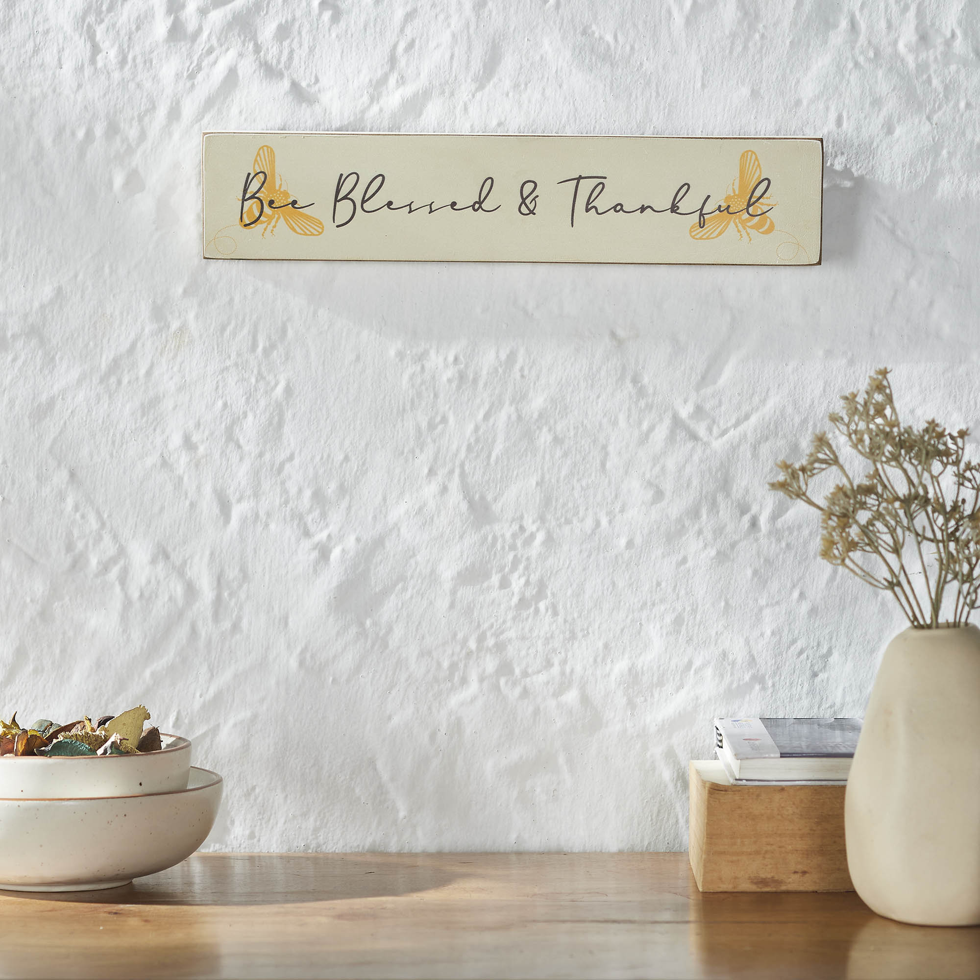 VHC Brands Buzzy Bees Bee Blessed & Thankful MDF Wall Sign 3x14x0.75 ...