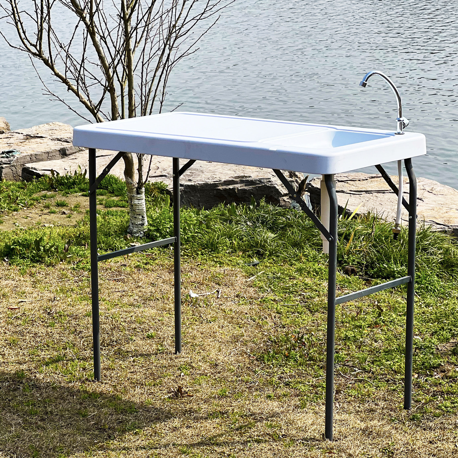 Arlmont & Co. Portable Camp Fish Table With Sink And Rotatable Faucet ...