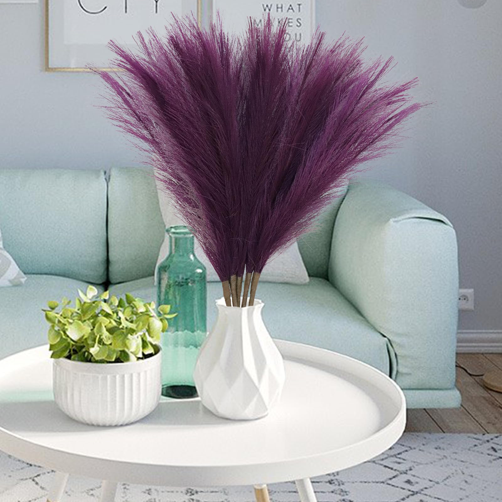 Primrue Purple Pampas Grass Decor Tall-Faux Pampas Grass Small 30"-5 ...