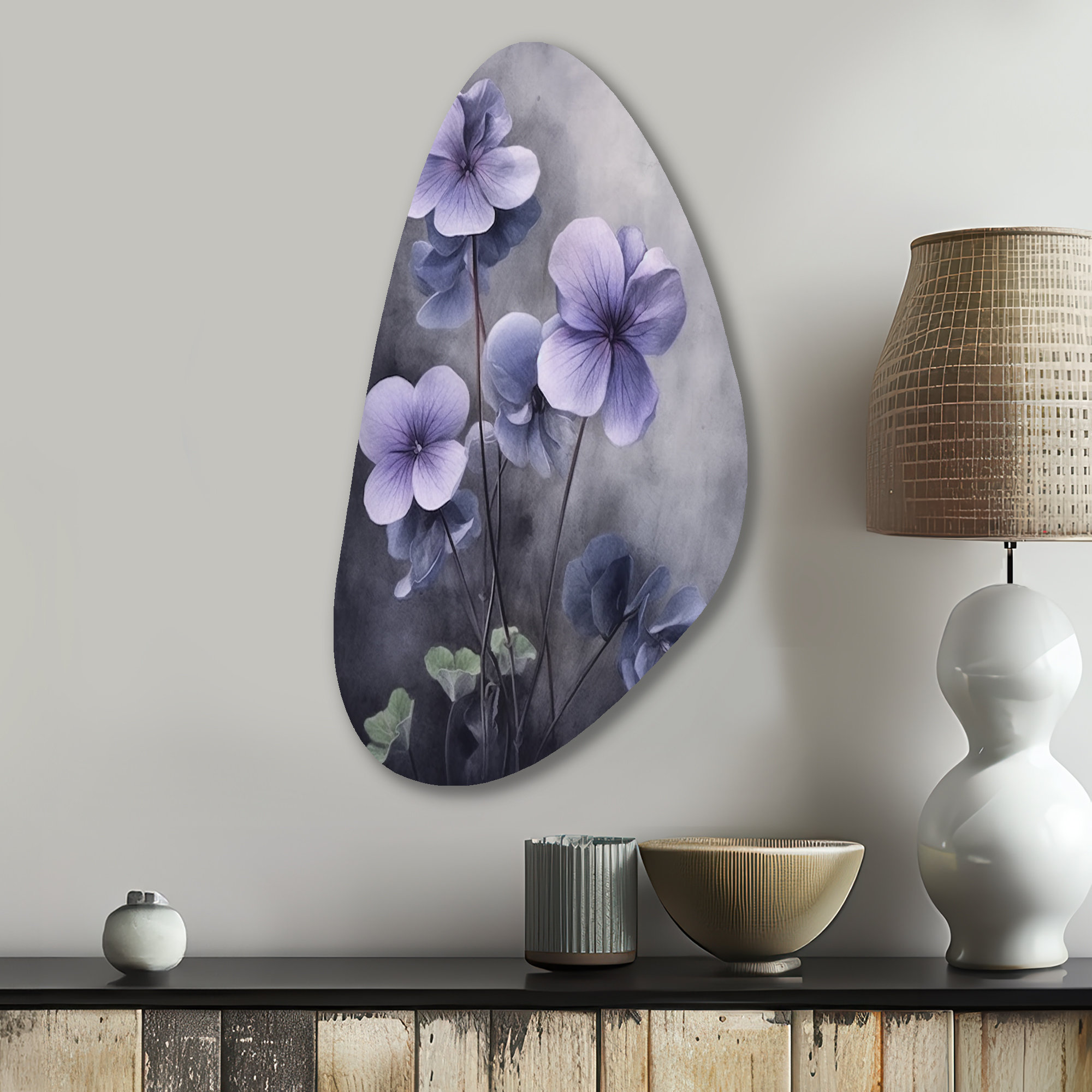 Design Art Purple Grey Violets Dream I - Asymmetrical Floral Metal Wall ...