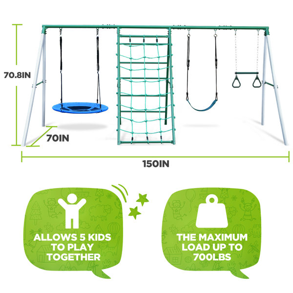 Klo Kick 600lbs Swing Sets With Saucer Swing, Trapeze Monkey Bar, Belt ...
