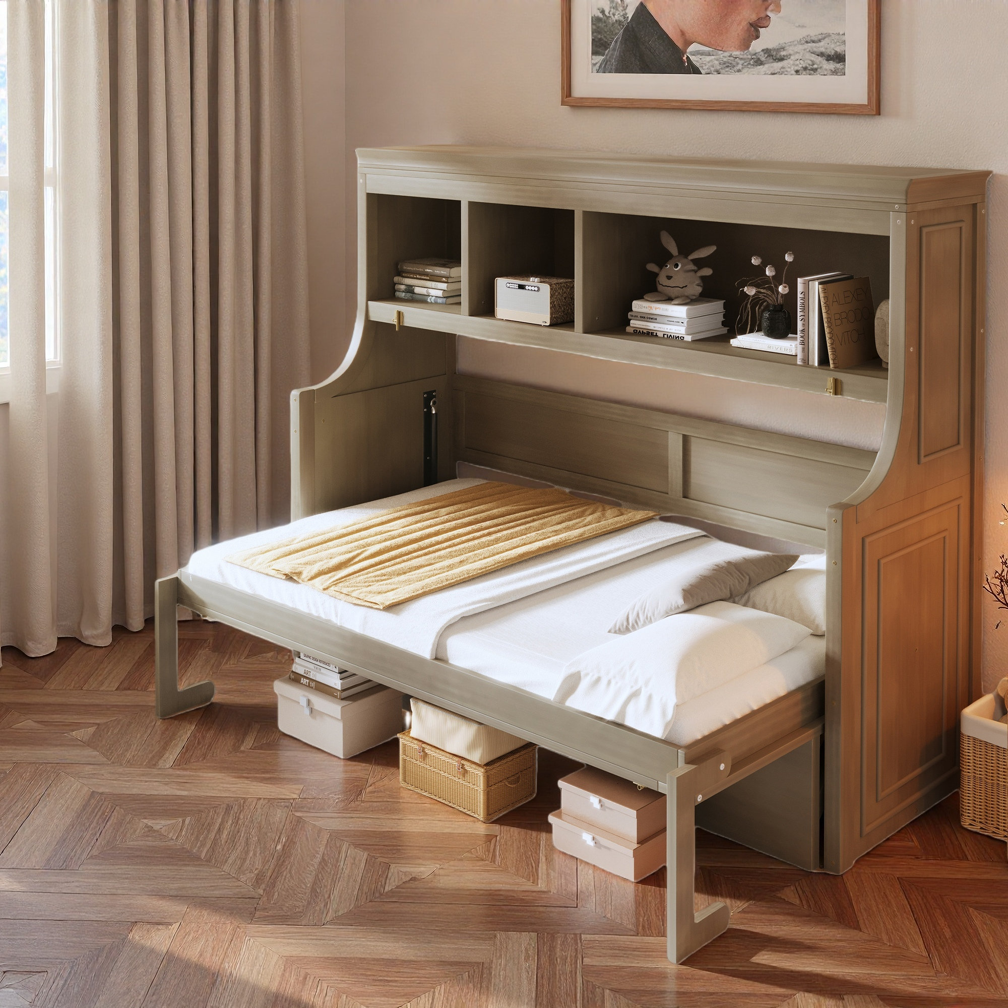 Latitude Run® Integrated Murphy Bed With Desk And Storage Shelves | Wayfair