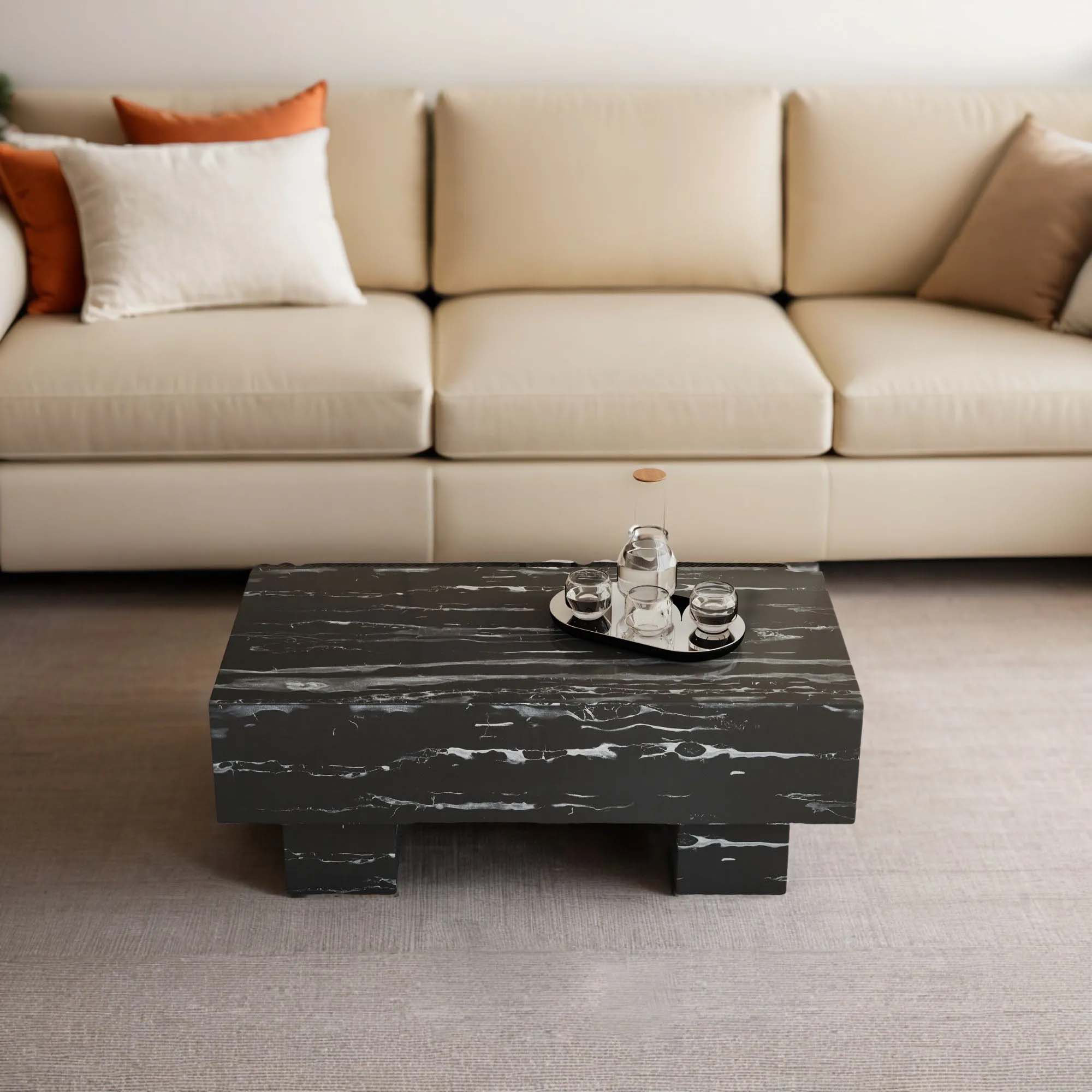 Wrought Studio™ 43.3" L Modern Simple Black Marble Texture Coffee Table ...