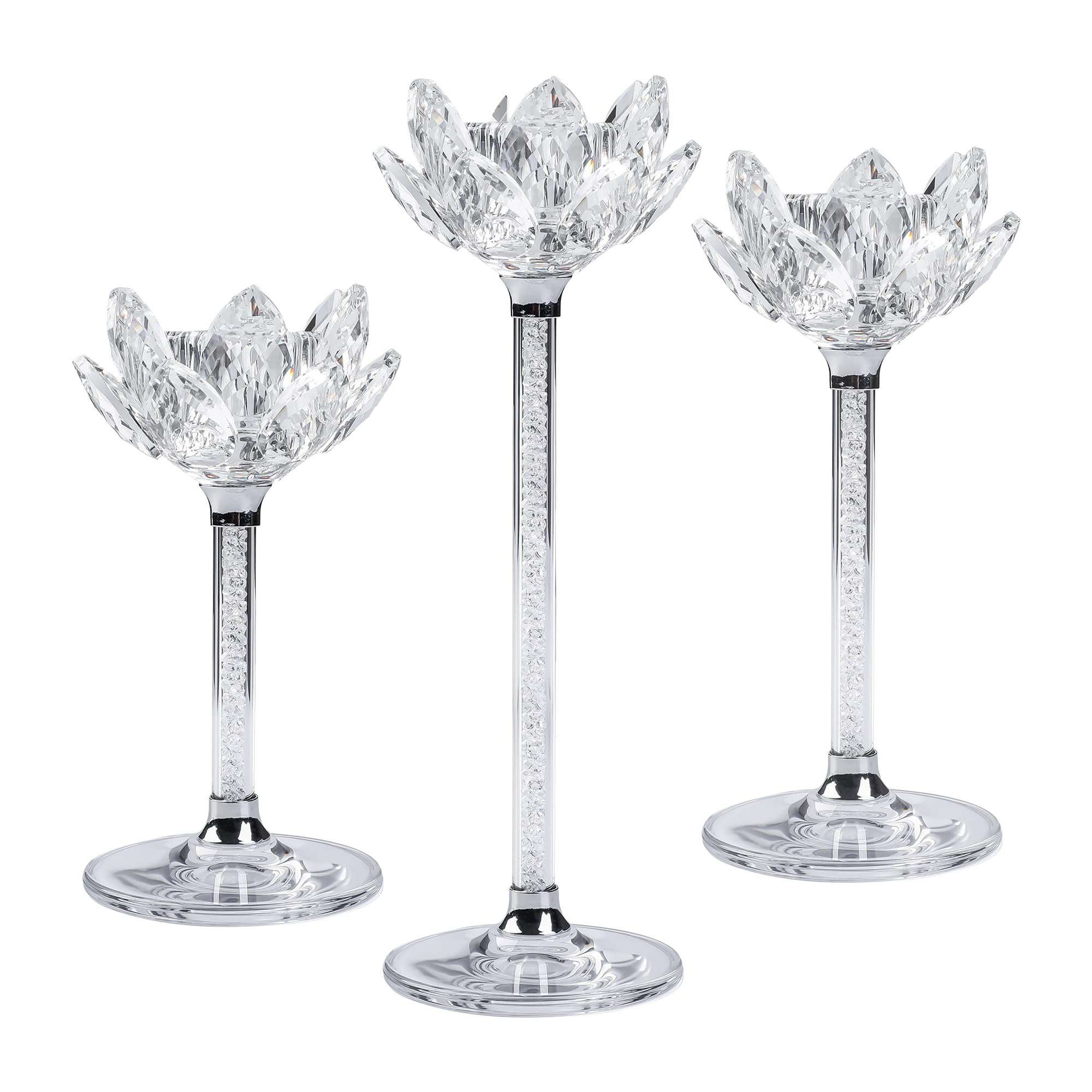 House of Hampton® Lotus Crystal Candlestick Holders Set Of 3 Clear ...
