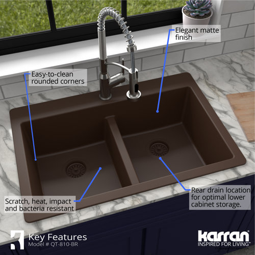 Karran Quartz 33'' X 22'' Double Bowl 50/50 Top Mount Drop-in Kitchen ...
