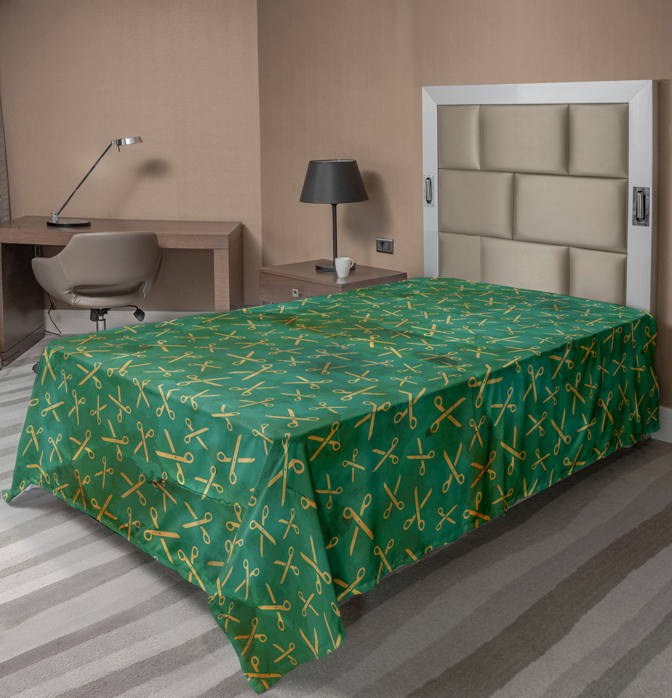 Ambesonne Grunge Flat Sheet Retro Scissors Pattern Art Forest Green ...