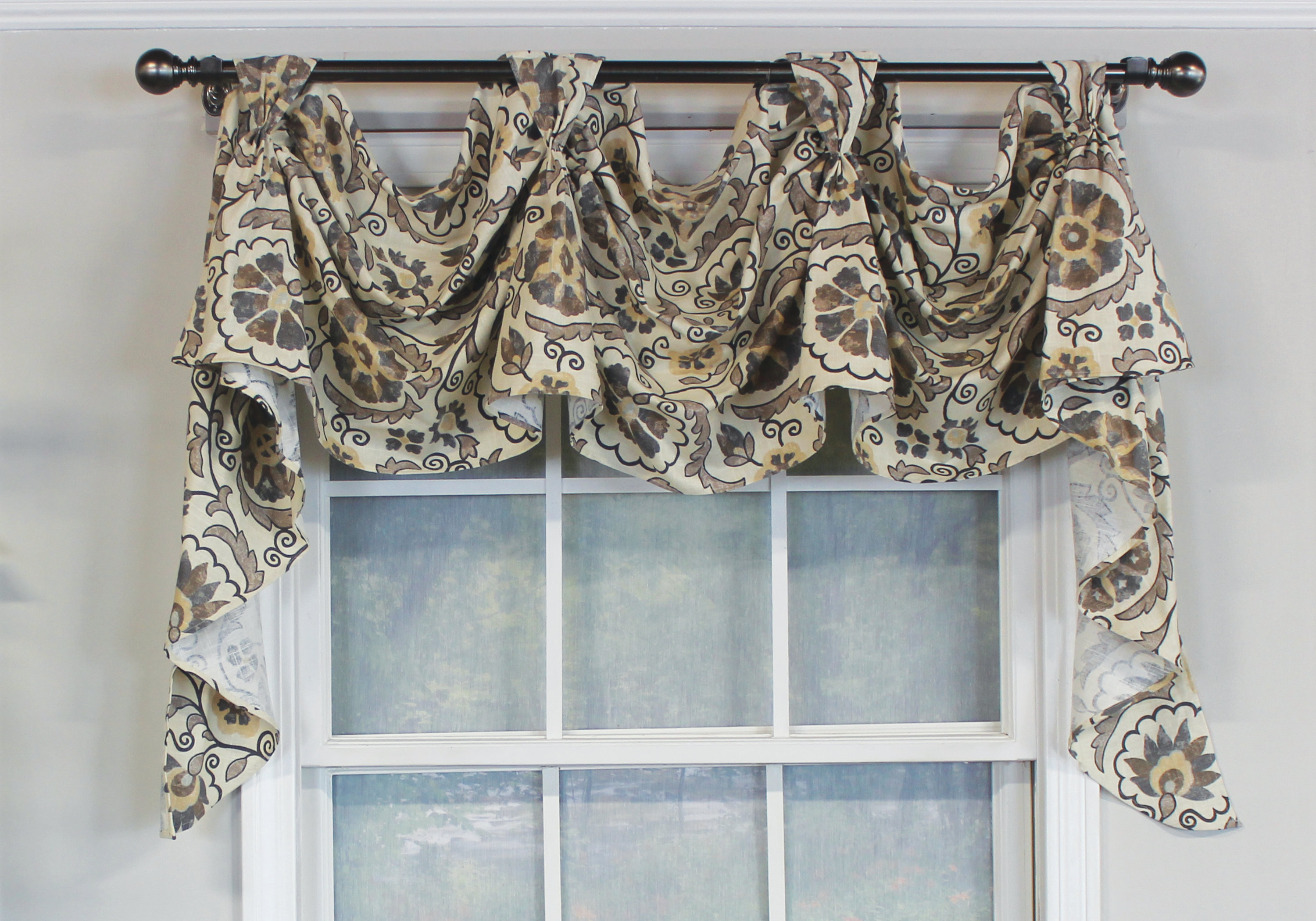 RLF Home Cerque Color Charcoal 3-Scoop Victory Swag Windows up to 54" W ...