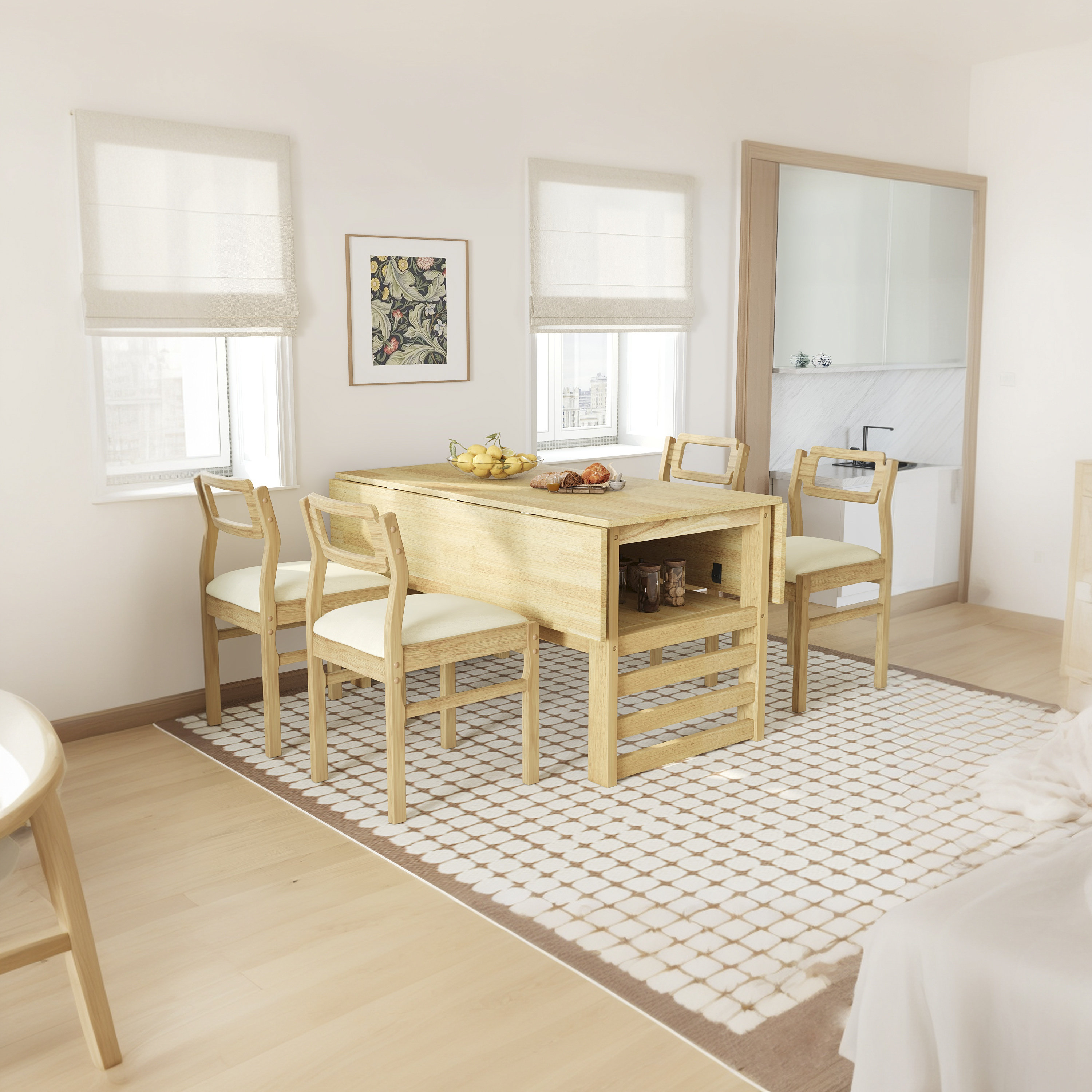 George Oliver Solid Wood Dining Table Set Of 5, Foldable Design ...