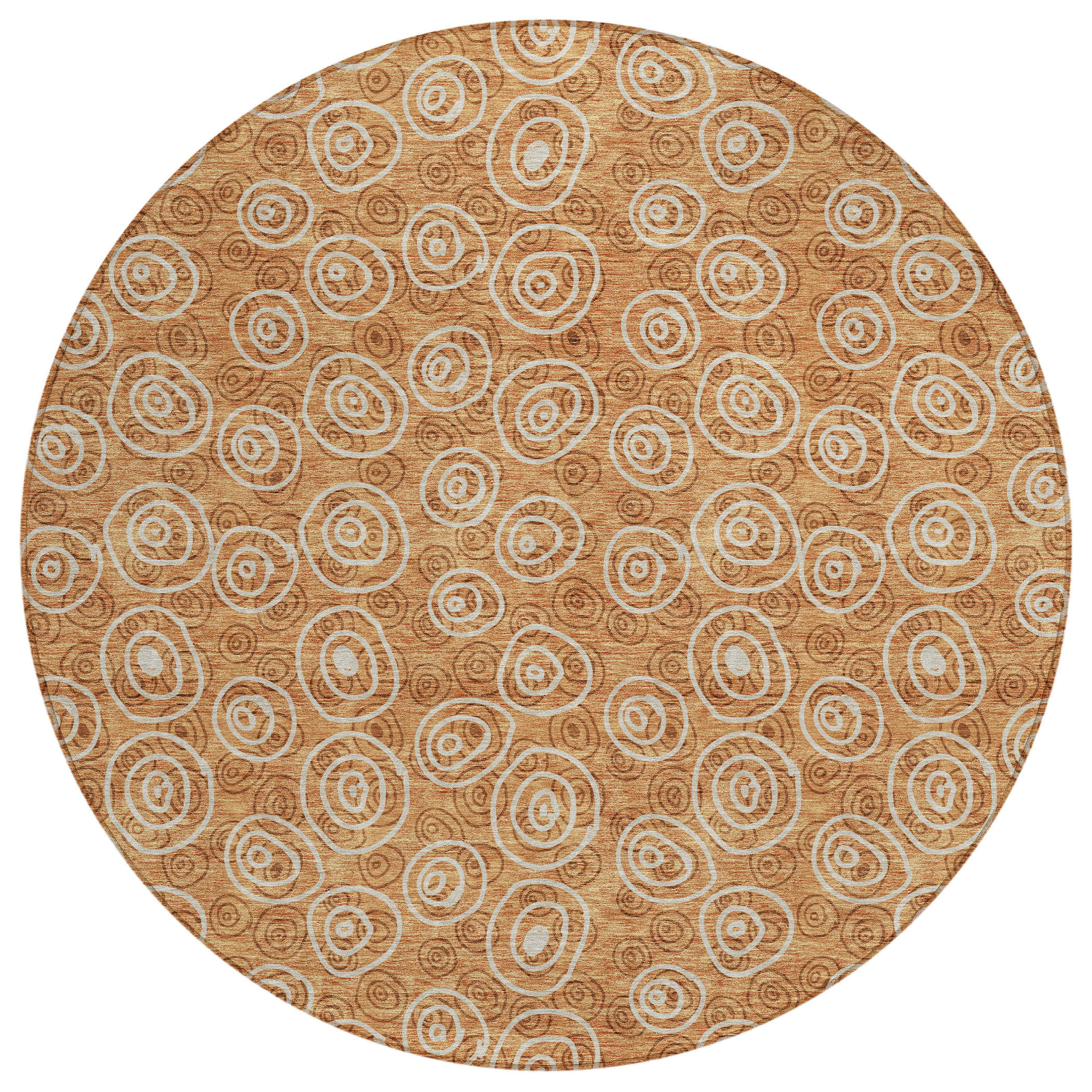 HomeRoots 8' Terra Cotta Copper And Beige Round Geometric Washable ...