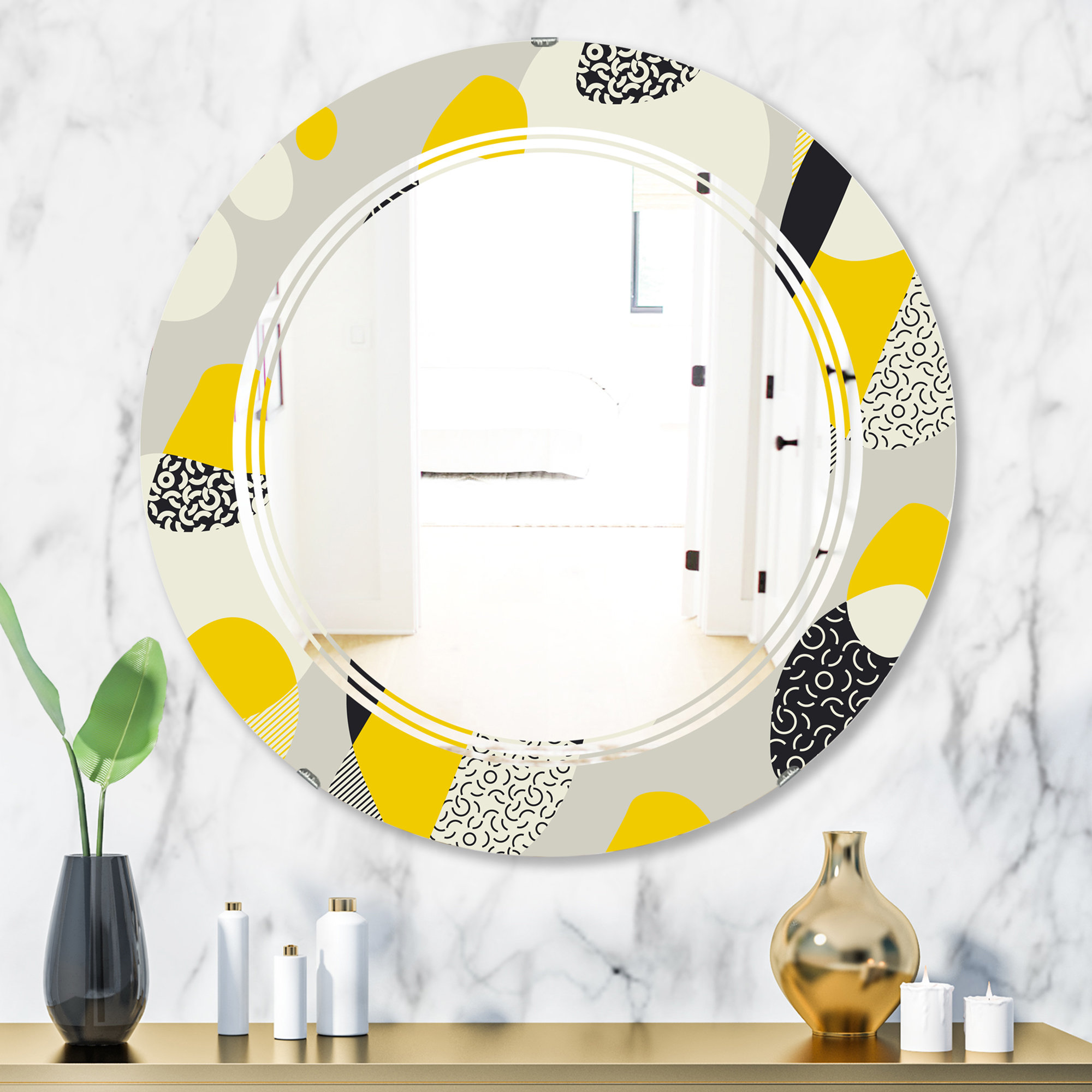 East Urban Home Triple C Abstract Design Pattern V Modern & Contemporary Frameless Wall Mirror ...