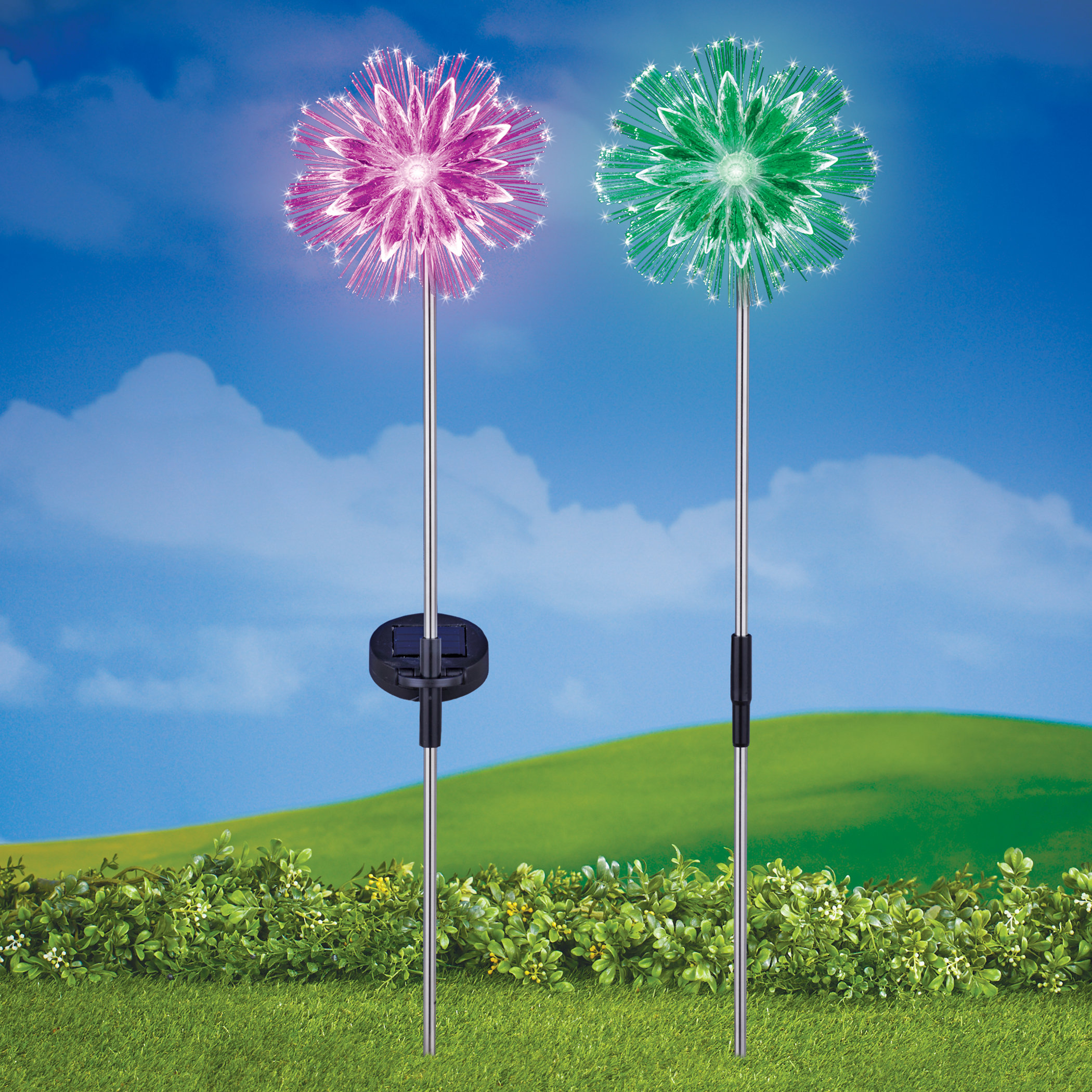 Wrought Studio Solar Powered Fiber-Optic Color-Changing Flower Stakes ...