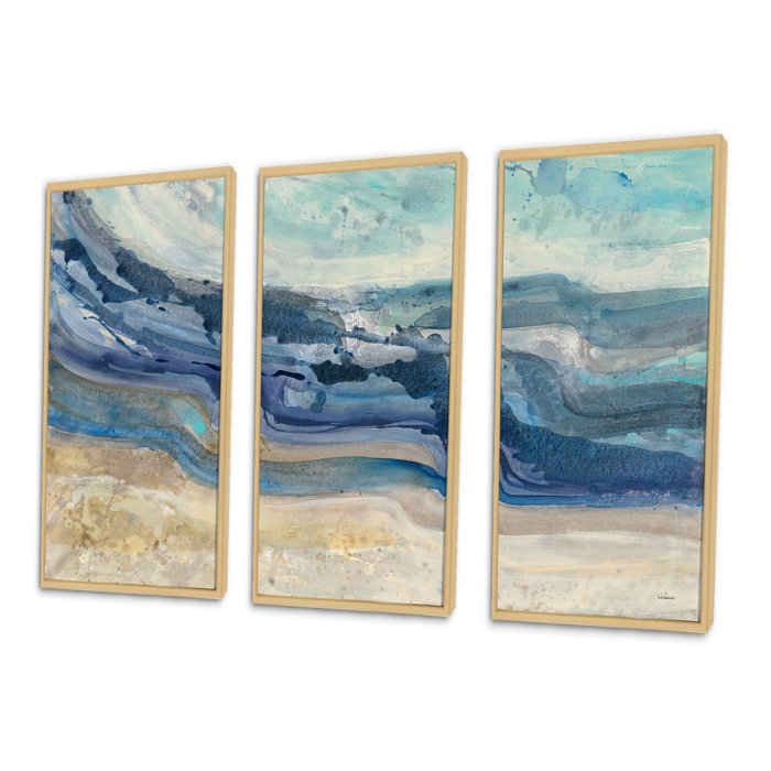 Highland Dunes Coast Blue Sea Waves Watercolour Framed On Canvas 3 ...