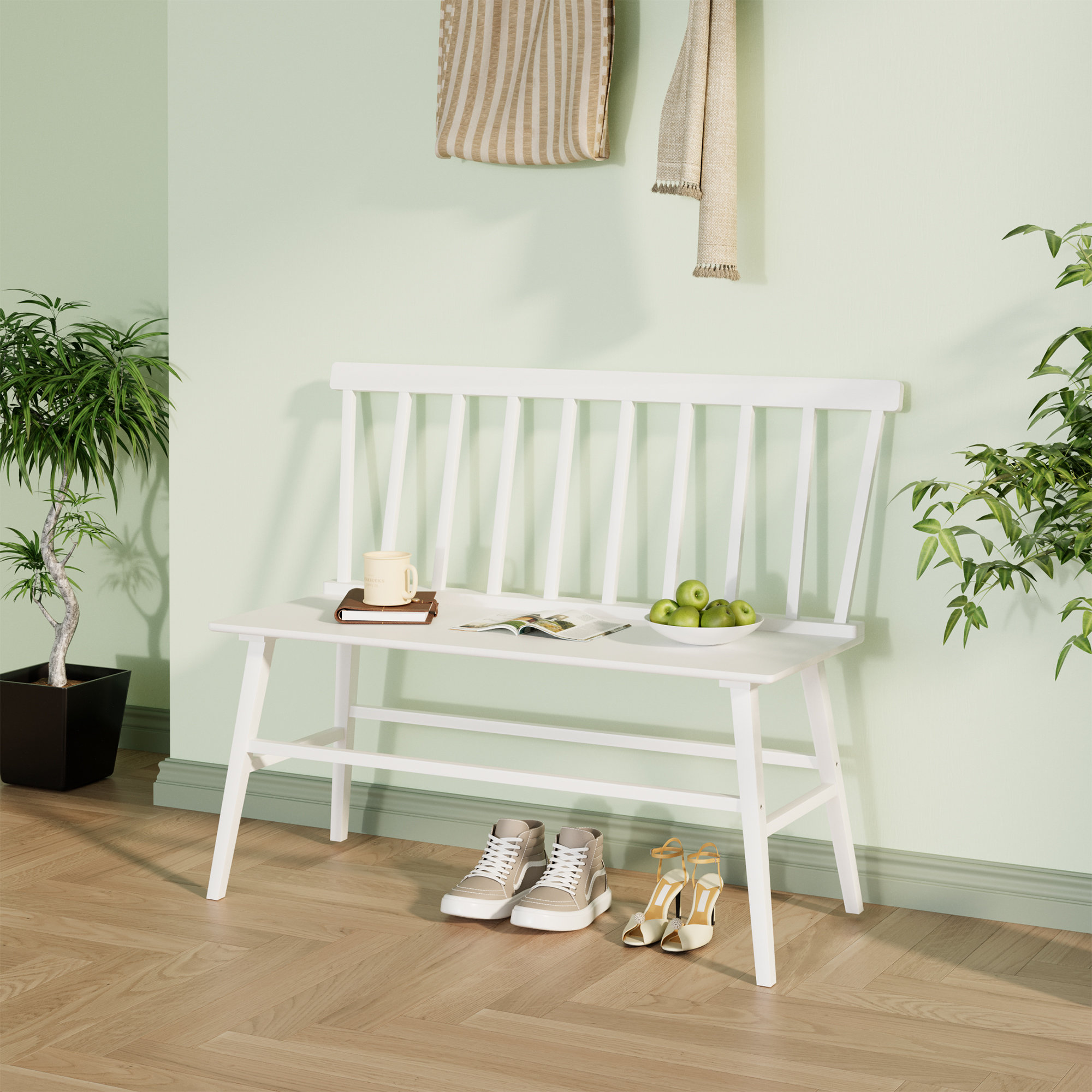 Gracie Oaks Bamboo Entryway Bench, Farmhouse Dining Bench with Spindle ...