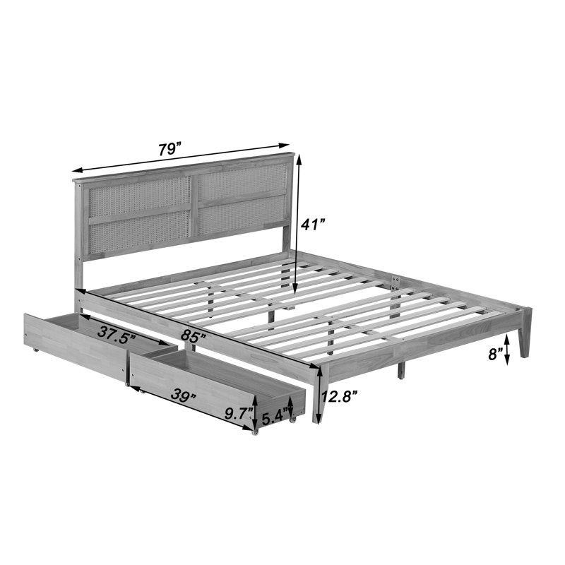 Bay Isle Home™ Solid Wood Platform Bed With Rattan Inset Headboard, 2 ...