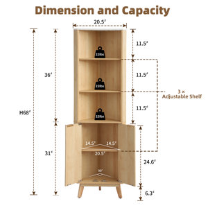 Loon Peak® 68" Fluted Tall Cabinet, Corner Storage Cabinet with ...