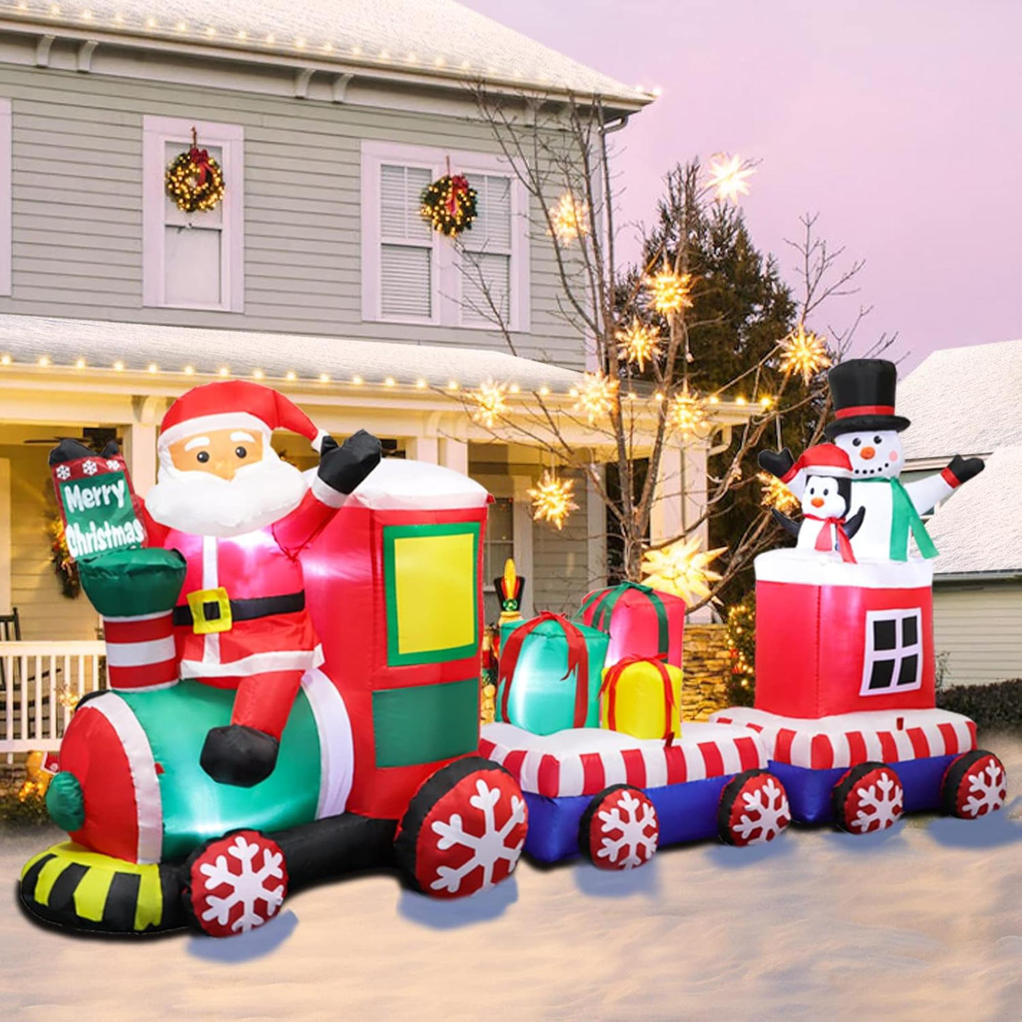 Textiles Hub 8 FT Christmas Inflatable Train With Santa Claus, Snowman ...