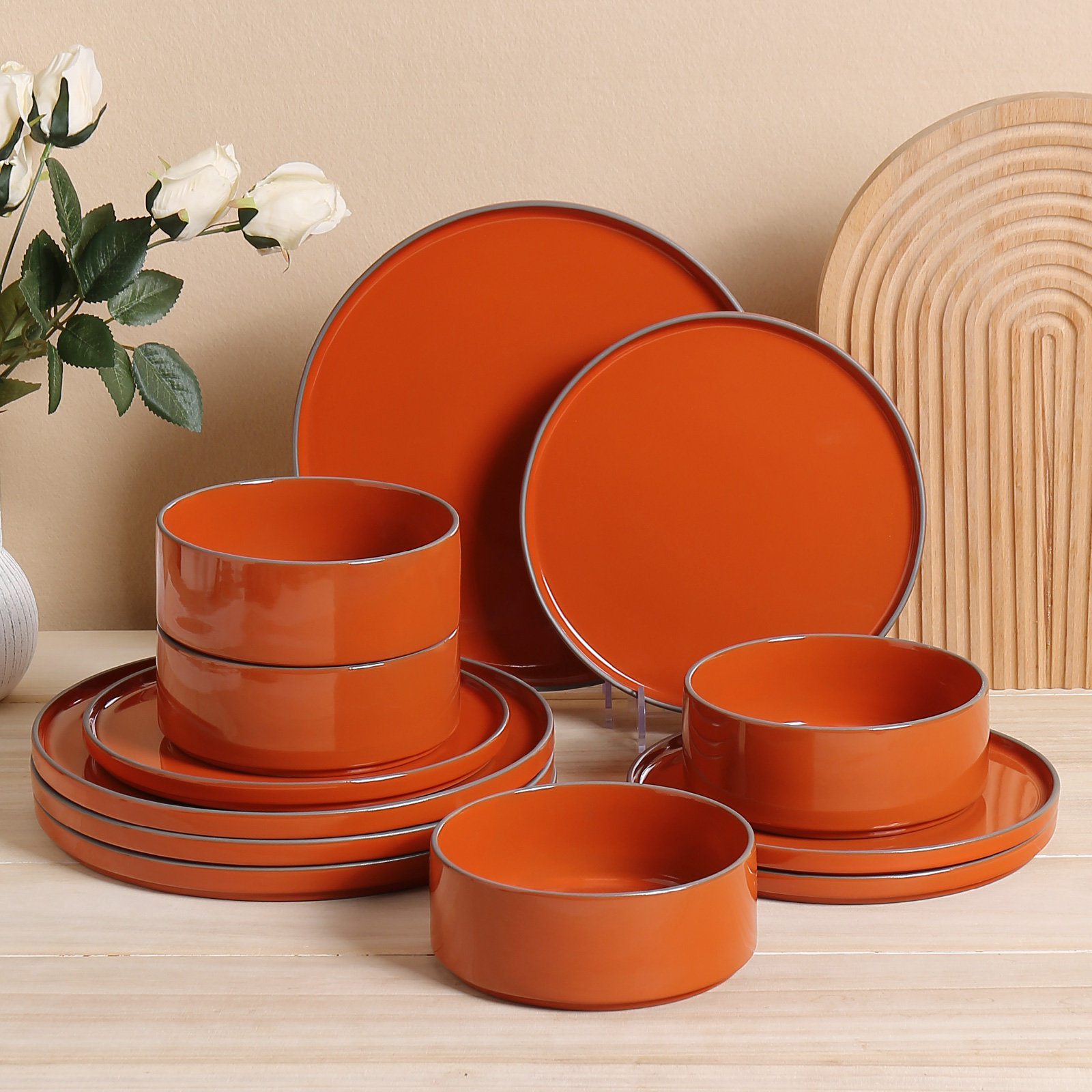 ALOFMO Sleek Line 12 Piece Stoneware Dinnerware Set - Service For 4 ...
