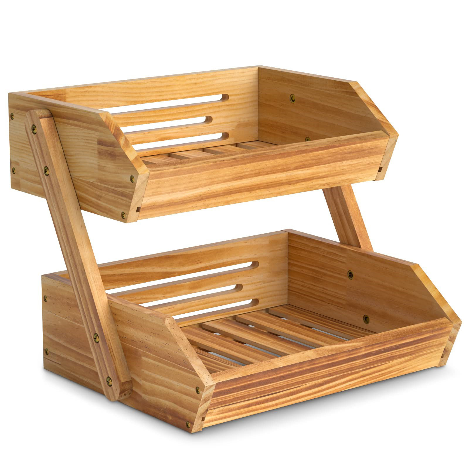 Prep & Savour Kitchen Countertop 2 Tier Wooden Fruit and Vegetable ...