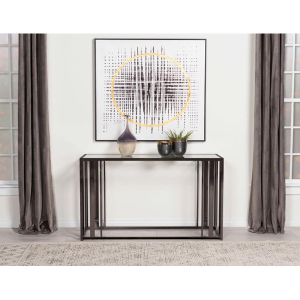 17 Stories Raphaille Metal Frame Console Table with Glass Top in Black ...