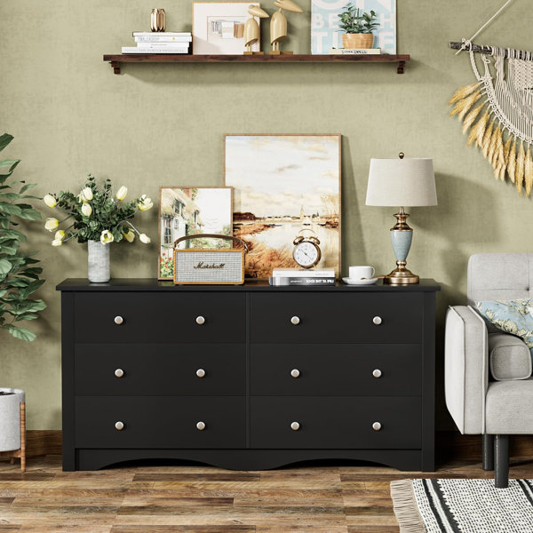 Ebern Designs 6 Drawer Double Dresser, Wide Wood Chest Of Drawers ...