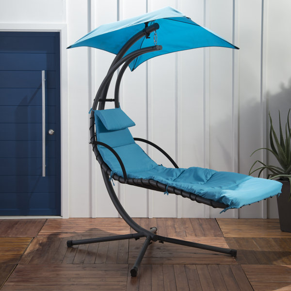 SunnyDaze Decor Steel Outdoor Floating Chaise Lounge Chair with Canopy ...