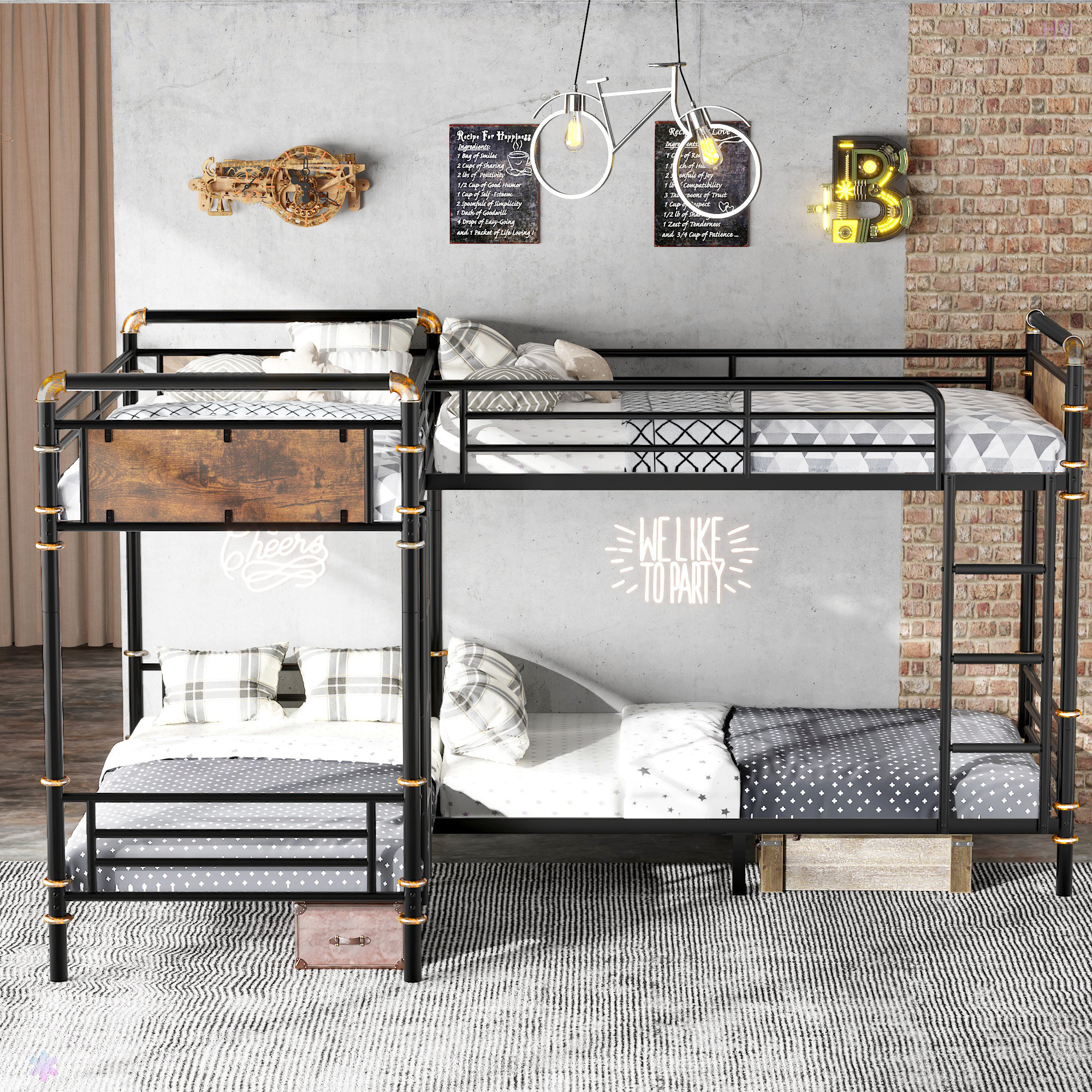 Mason & Marbles Quad Bunk Bed For 4 Kids, Heavy Duty Metal Twin Bunk ...