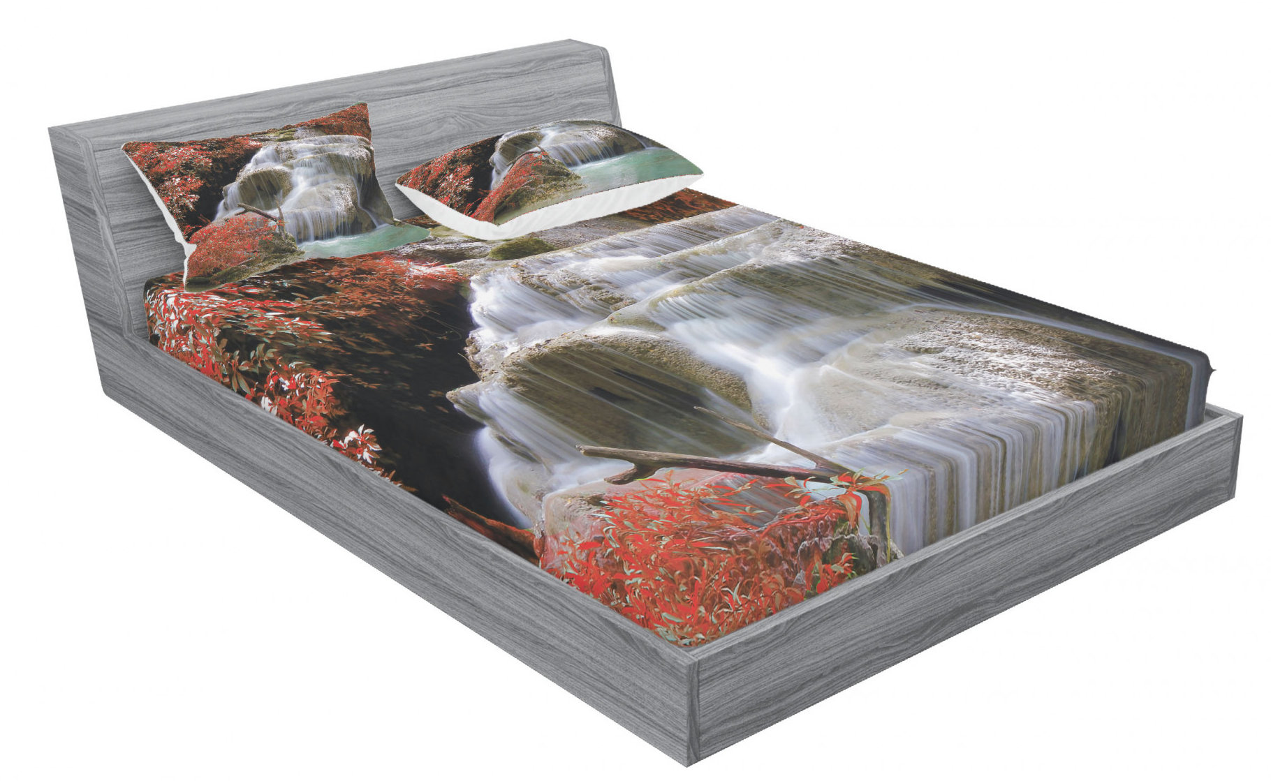 Ambesonne Waterfalls Flows Through Giant Rocks Surrounded By Fall Trees ...