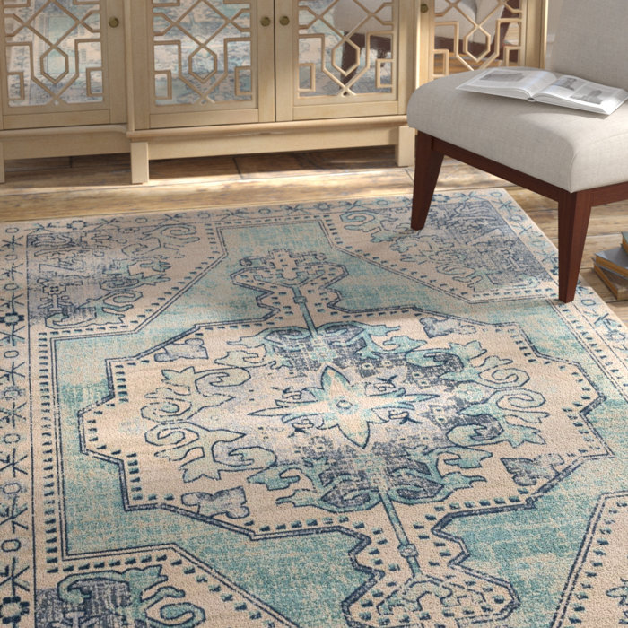 Langley Street Barleria Performance Teal/Navy Rug & Reviews | Wayfair