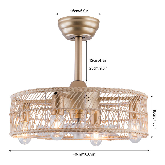 Bay Isle Home Alynna 18'' Bamboo Woven Caged Reversible Ceiling Fan ...