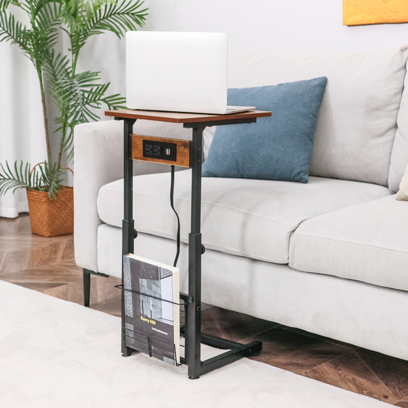 17 Stories Height Adjustable Side Table With Charging | Wayfair