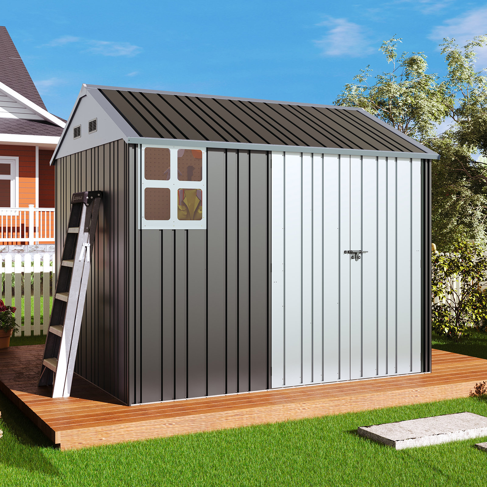 AMERLIFE 10X8.6X7.5 FT Outdoor Storage Shed, Lockable Double Hinged ...