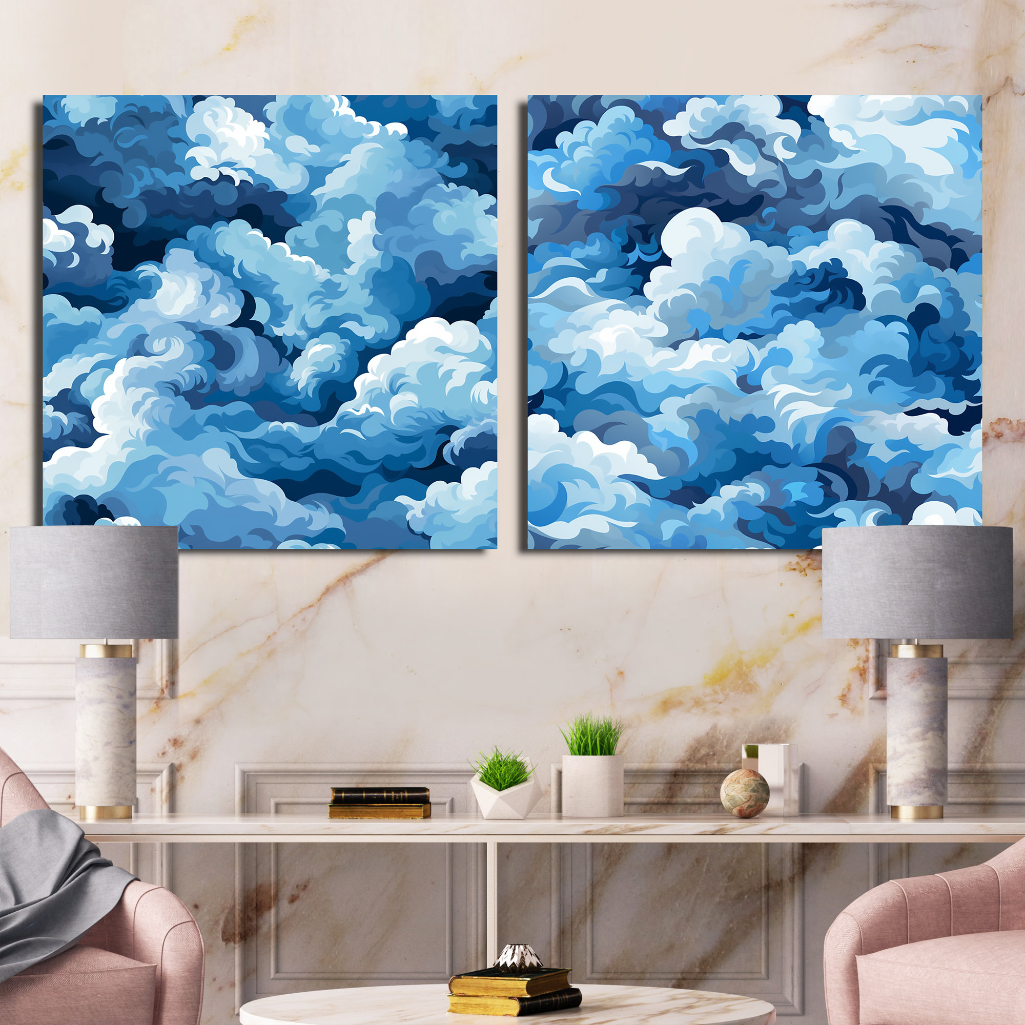 Design Art Blue Camouflage Skies - Abstract Square Collage Set Of 2 ...