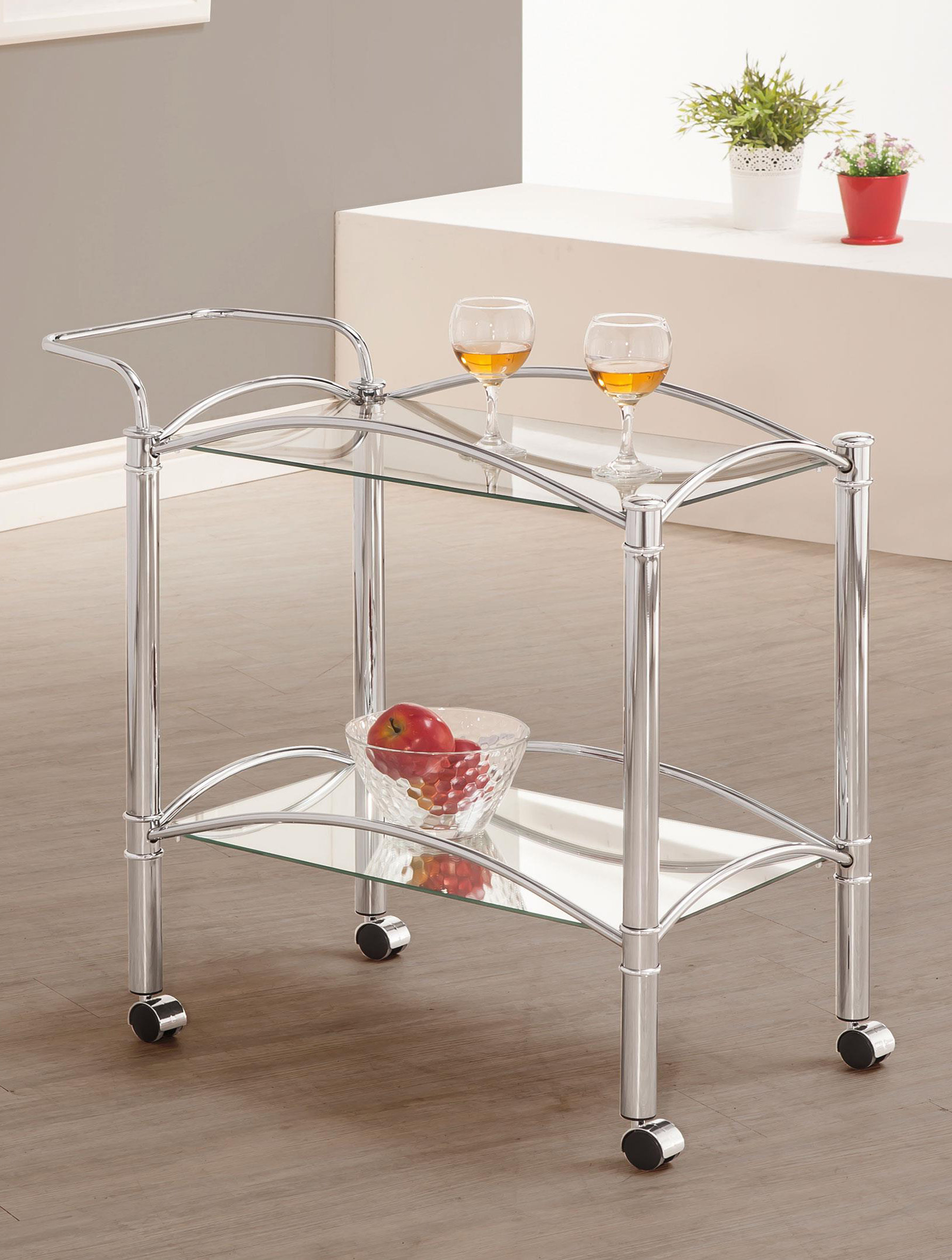 Wrought Studio™ 2-tier Rectangular Glass Shelf Metal Bar Cart Chrome ...